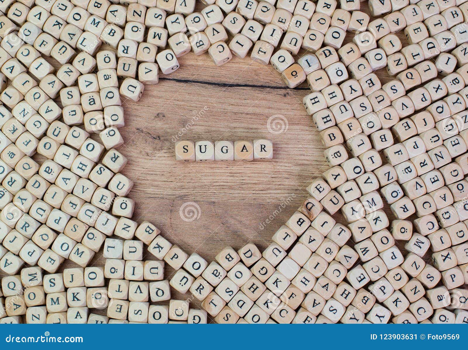 Sugar Name in Letters on Cube Dices on Table Stock Image - Image of ...