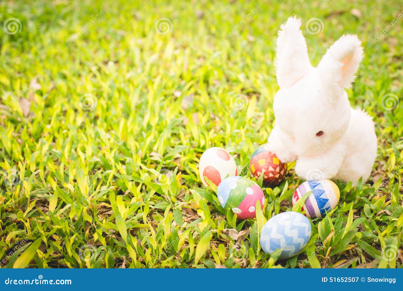 Sugar Rabbit and Easter Eggs on Meadow. Stock Image - Image of ...