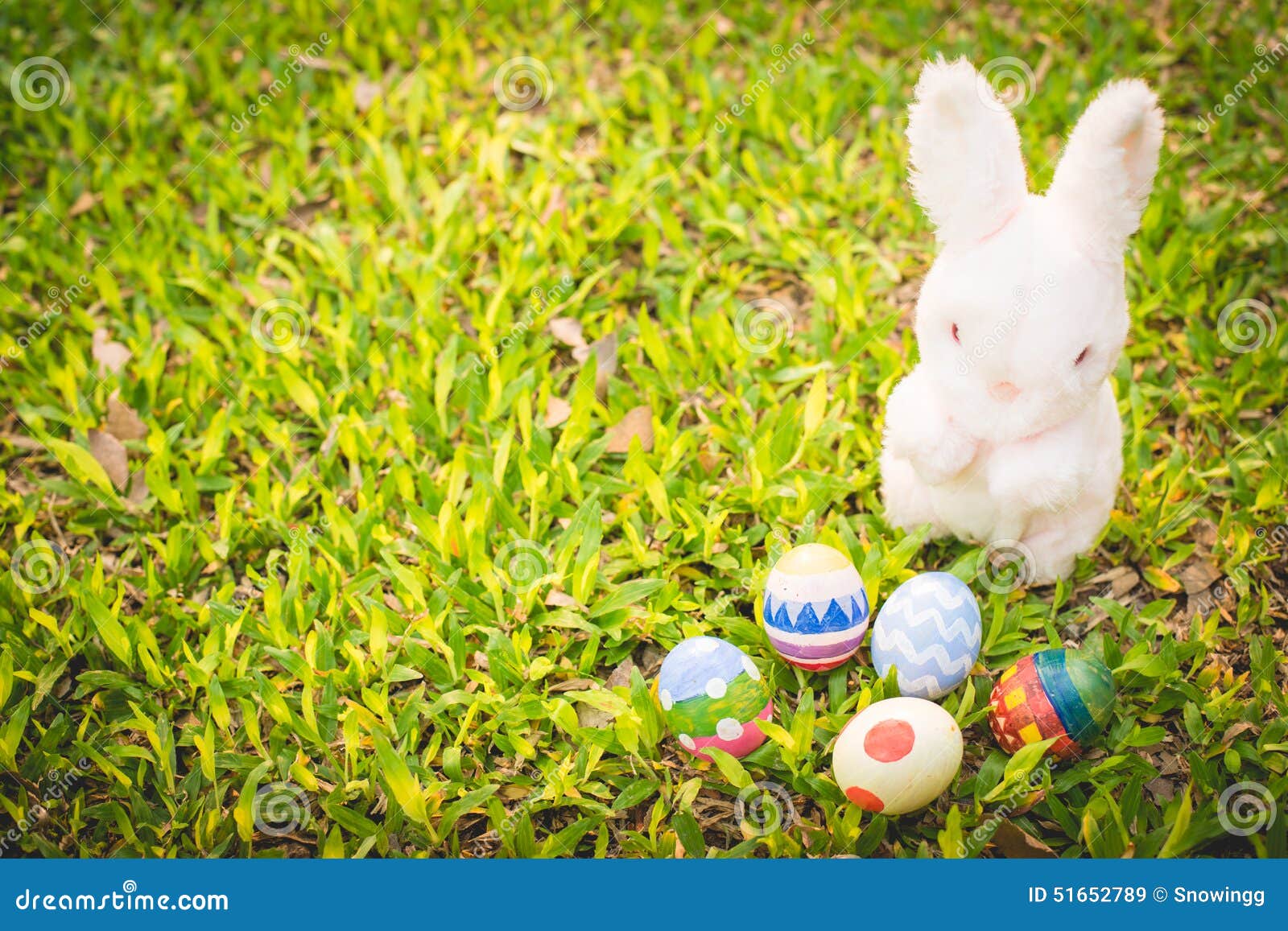 Sugar Rabbit and Easter Eggs on Meadow. Stock Image - Image of ...
