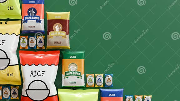 Sugar Salt Rice Packaging 3D Render Illustration Background Stock ...