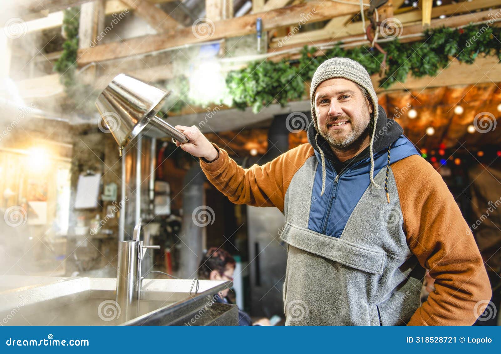 Sugar Shack, a Maple Farmer Wearing a Traditional Clothe Working Doing ...