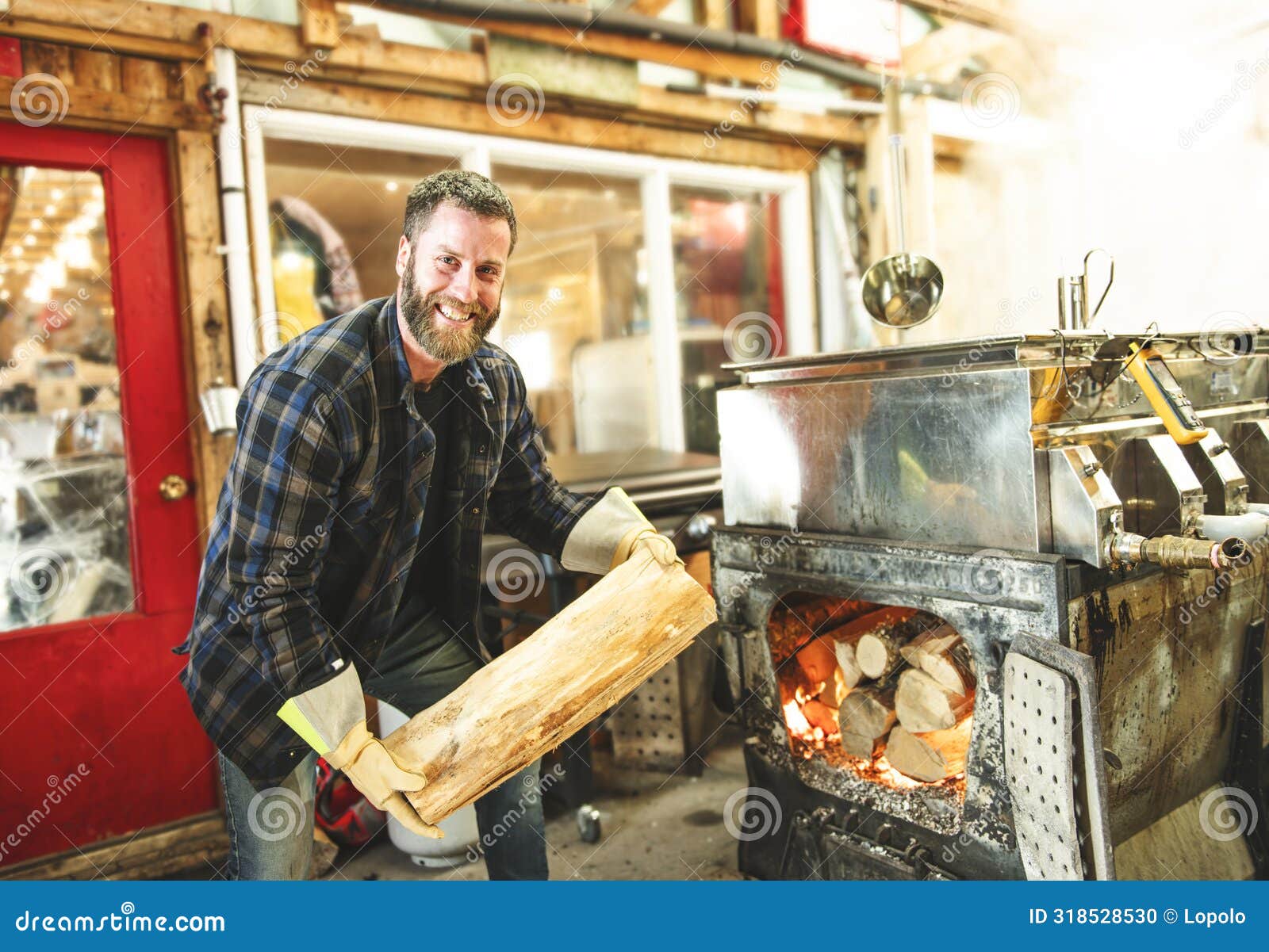 Sugar Shack, a Maple Farmer Wearing a Traditional Clothe Working Doing ...
