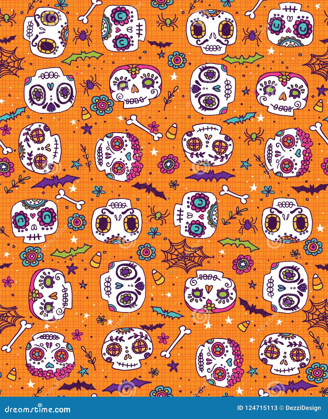 Doodle Sugar Skull Seamless Vector Pattern Stock Vector - Illustration ...