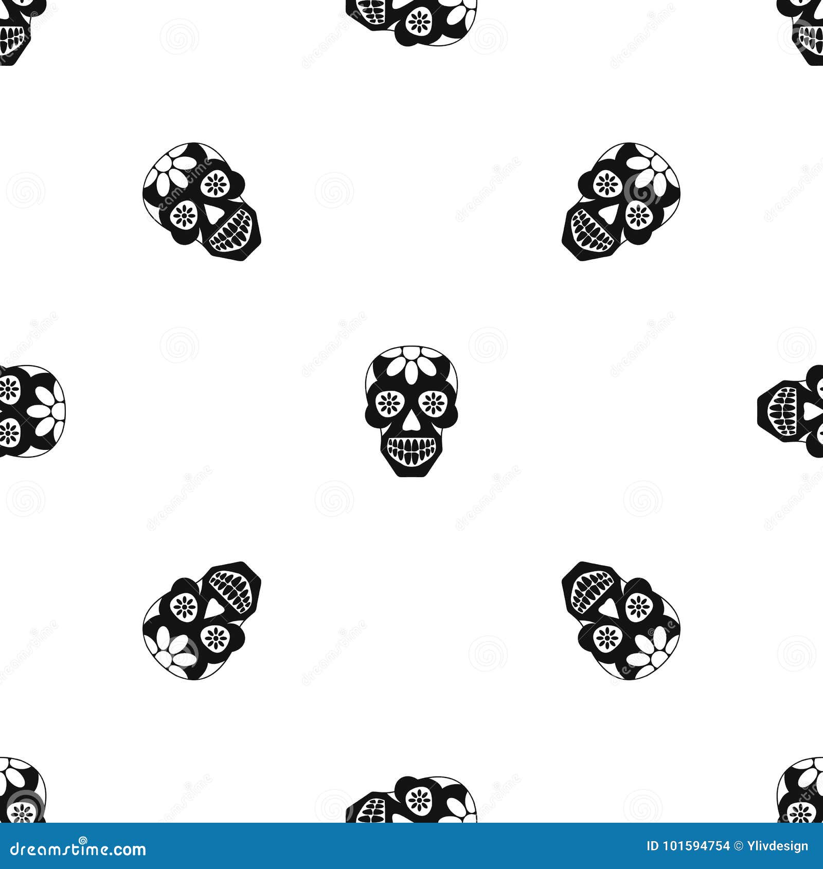 Sugar Skull Flowers On The Skull Pattern Seamless Black Stock Vector