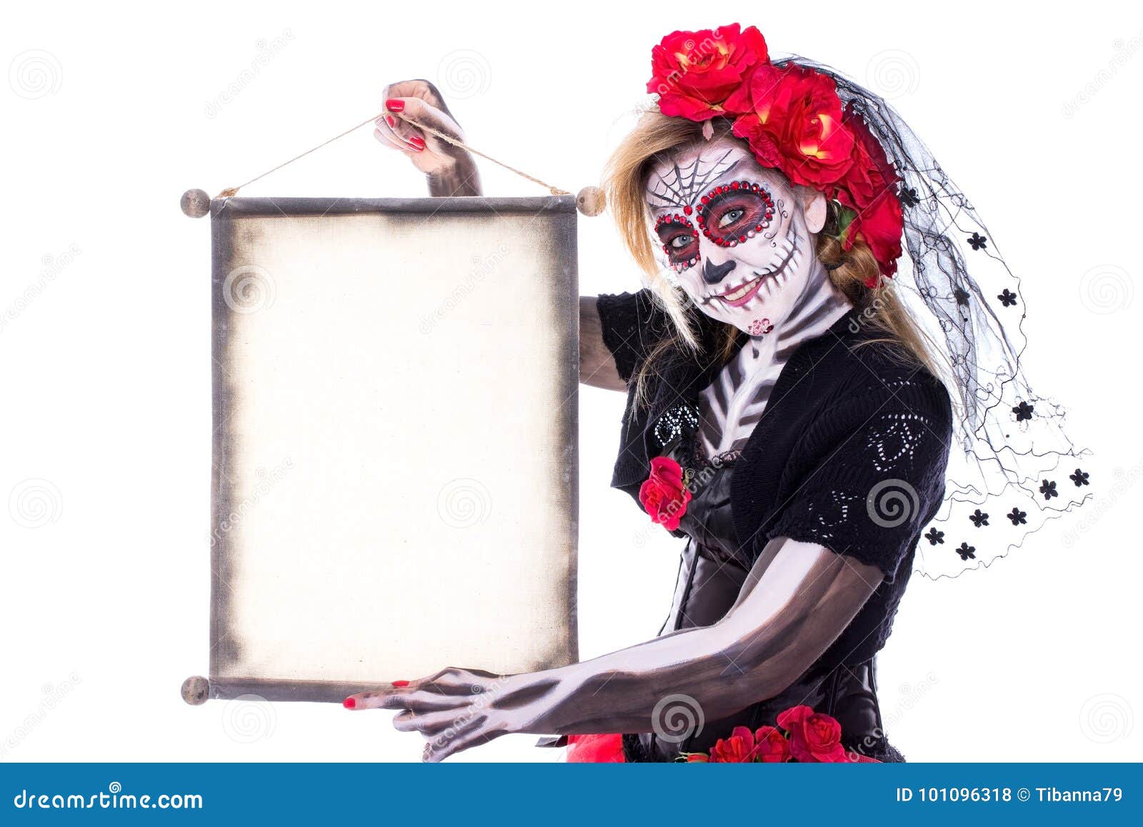 Sugar Skull with scroll stock photo. Image of isolated - 101096318