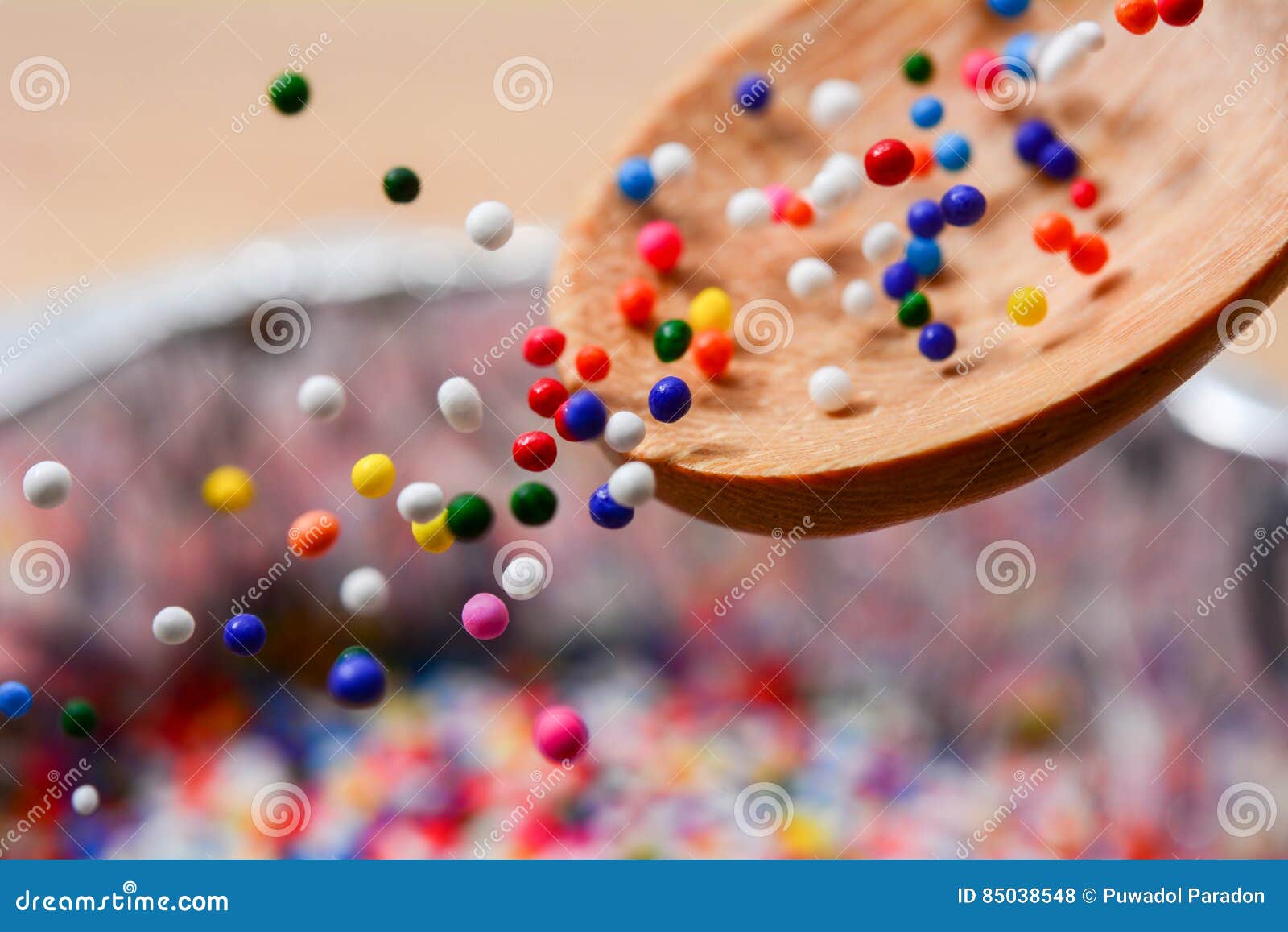 Sugar Sprinkle Dots Drop from Spoon, Decoration for Cake Stock Photo ...