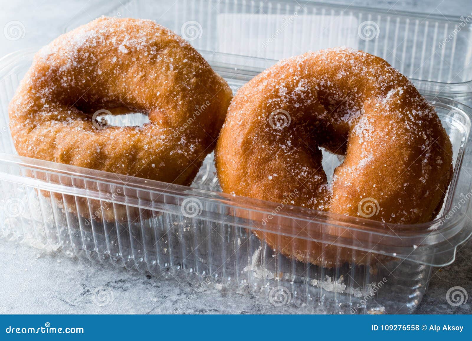 Sugared Donuts in Plastic Box Stock Photo - Image of fried, round ...