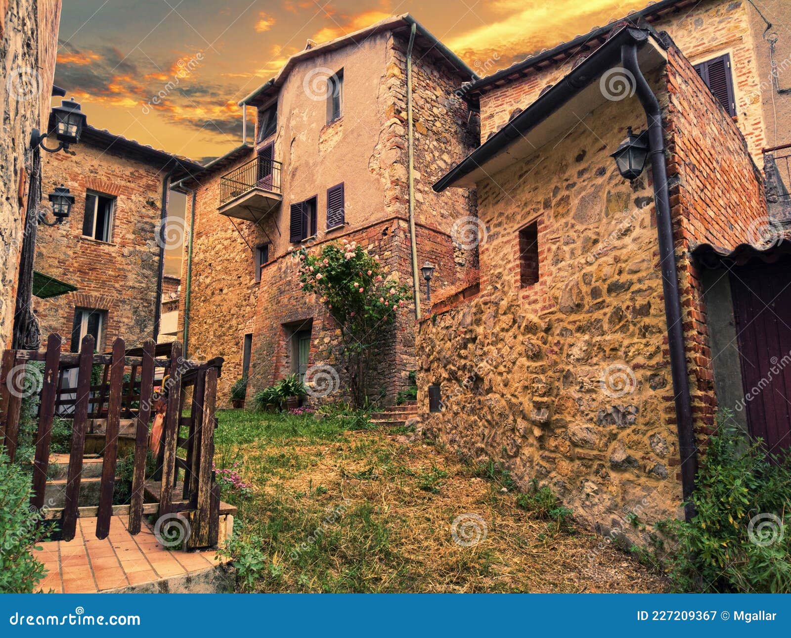 Suggestive Sunset Glimpse into Medieval Village a Path between Ancient ...