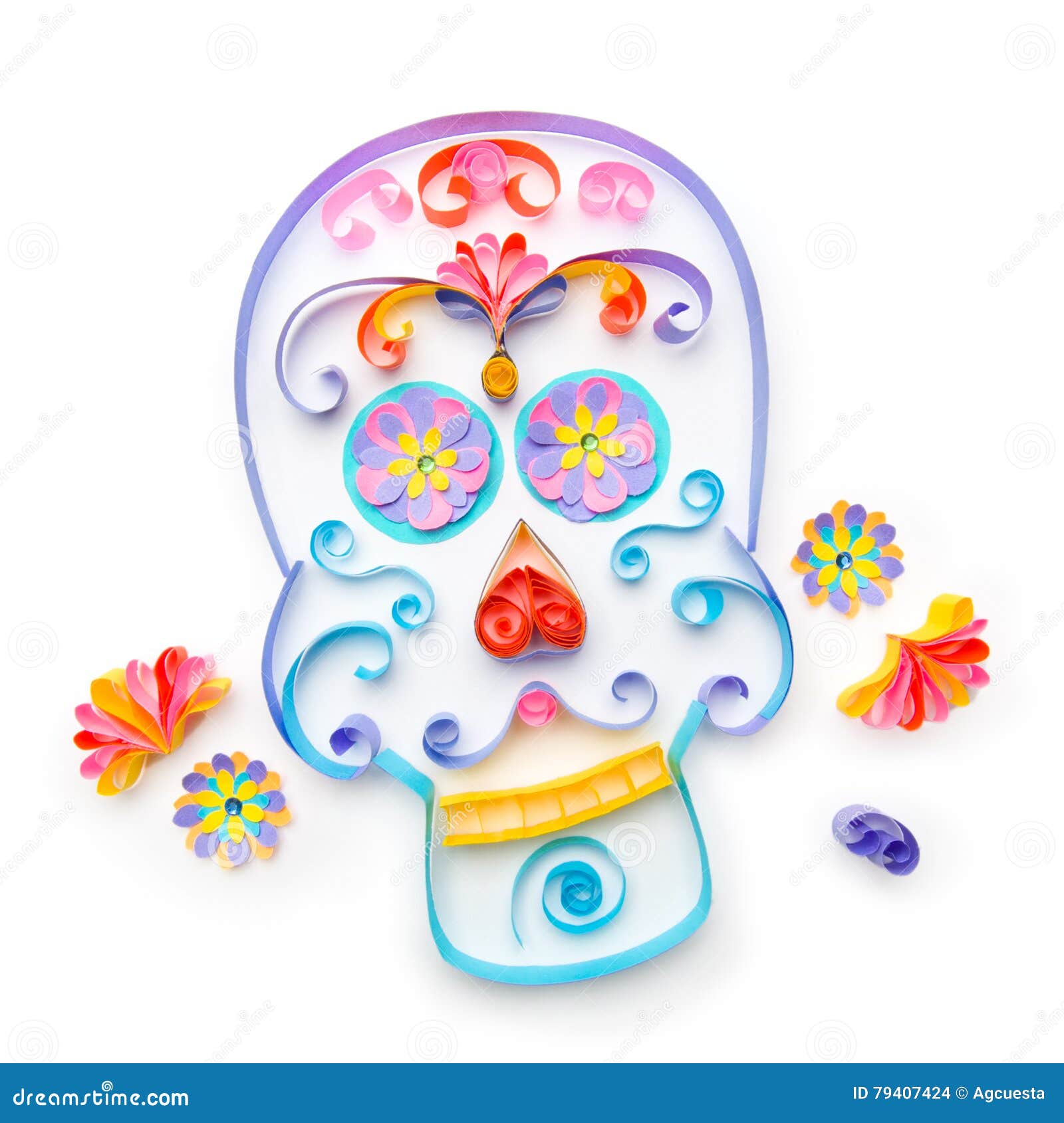 Suikerschedel Filigraan Gemaakt Met Document Stroken Stock Illustratie ...