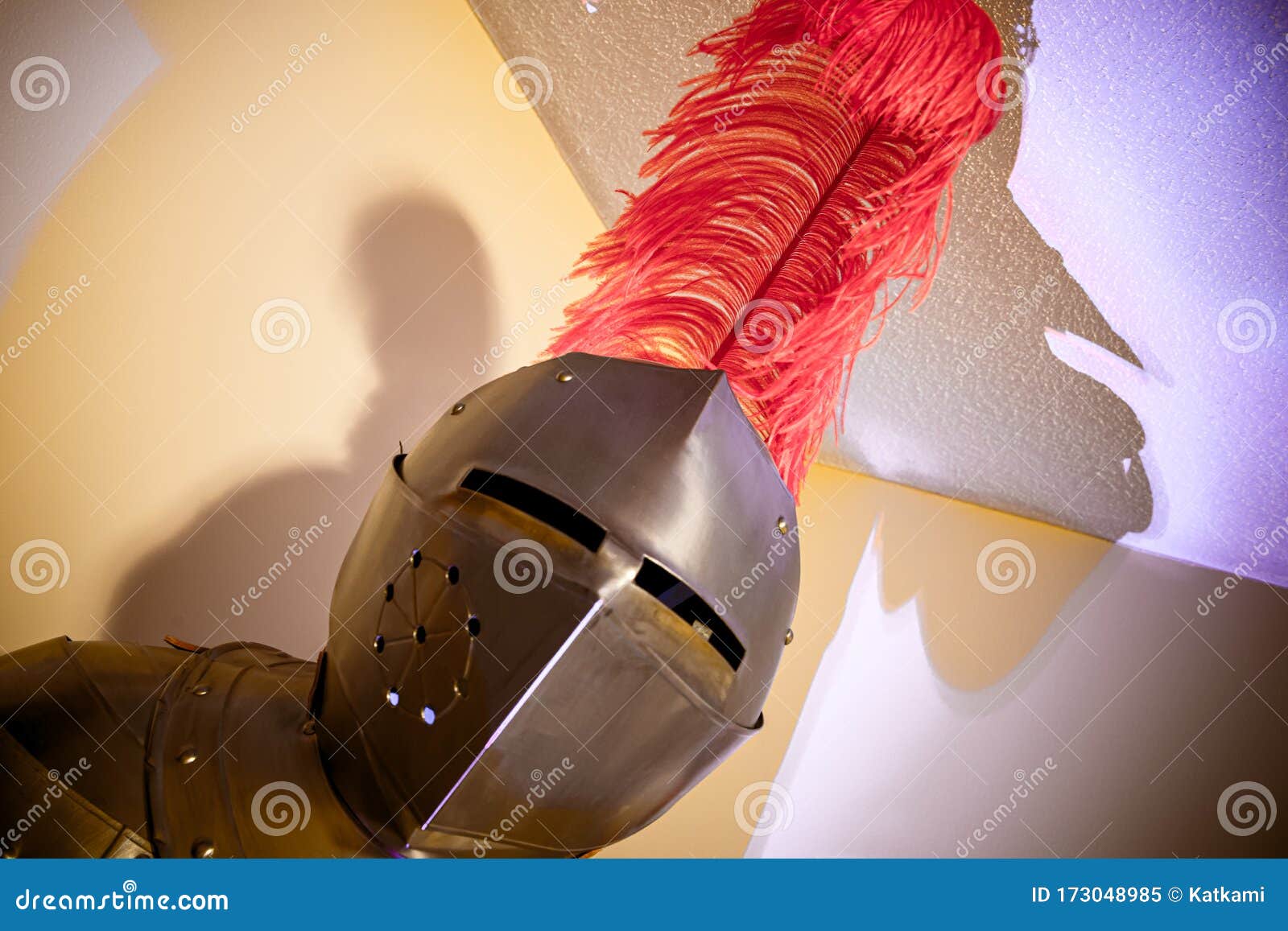 Suit of Armor with Red Feather Cap Stock Image - Image of metal, castle ...