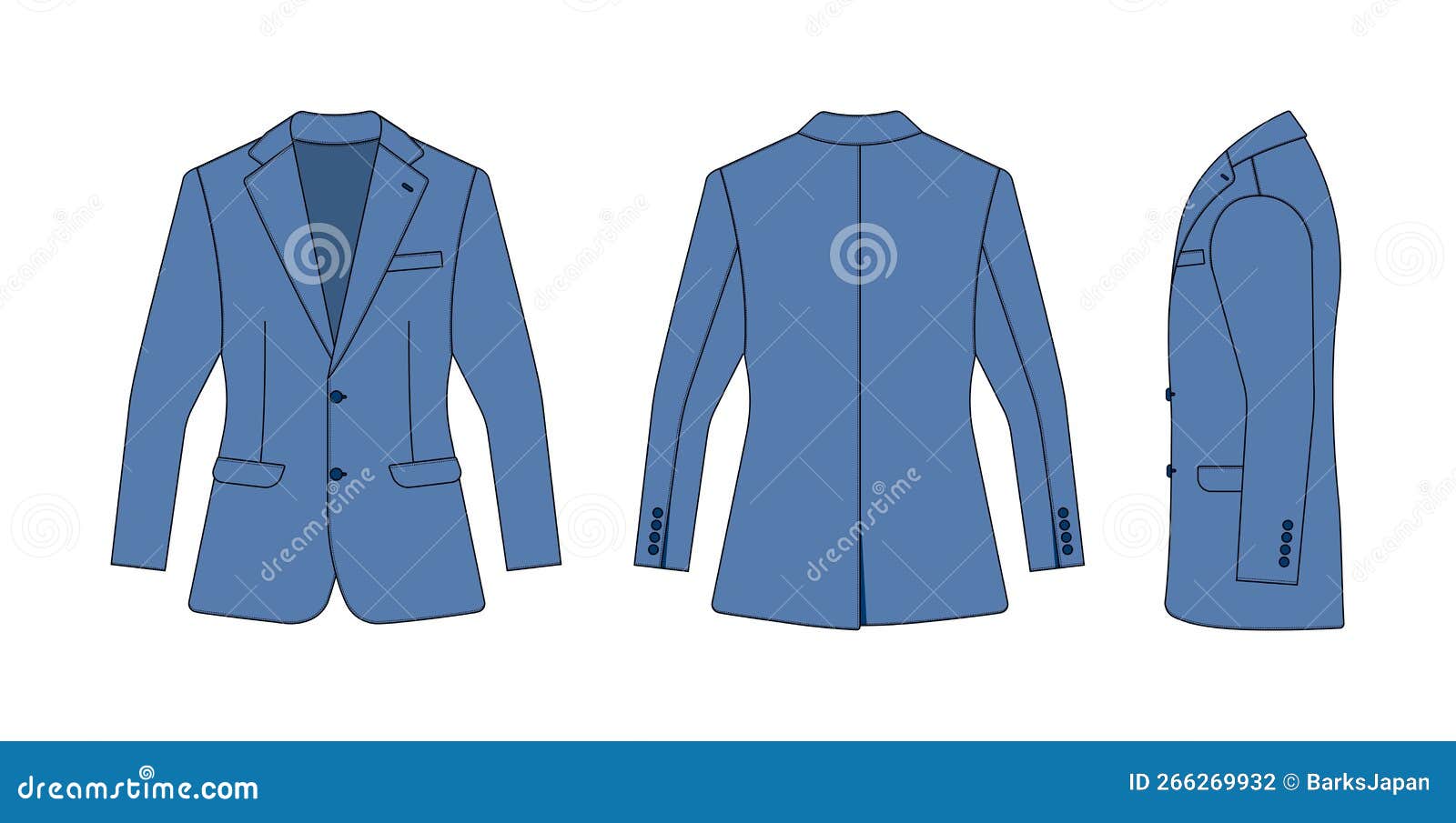 Suit Jacket Vector Template Illustration with Side View | Blue Stock ...
