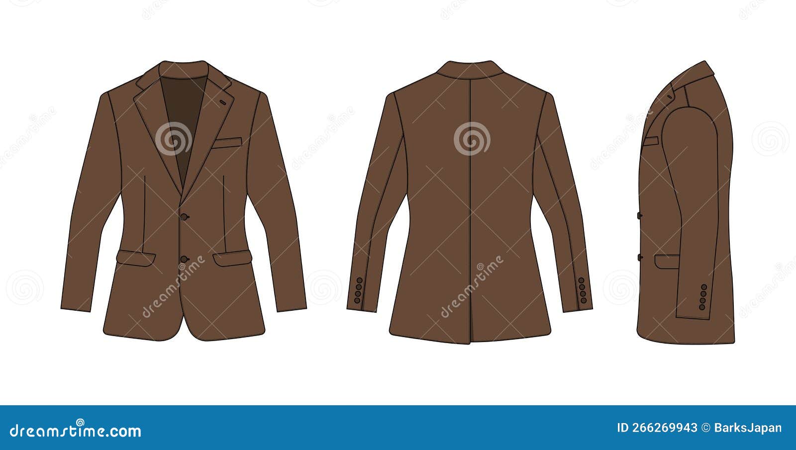 Suit Jacket Vector Template Illustration with Side View | Brown Stock ...