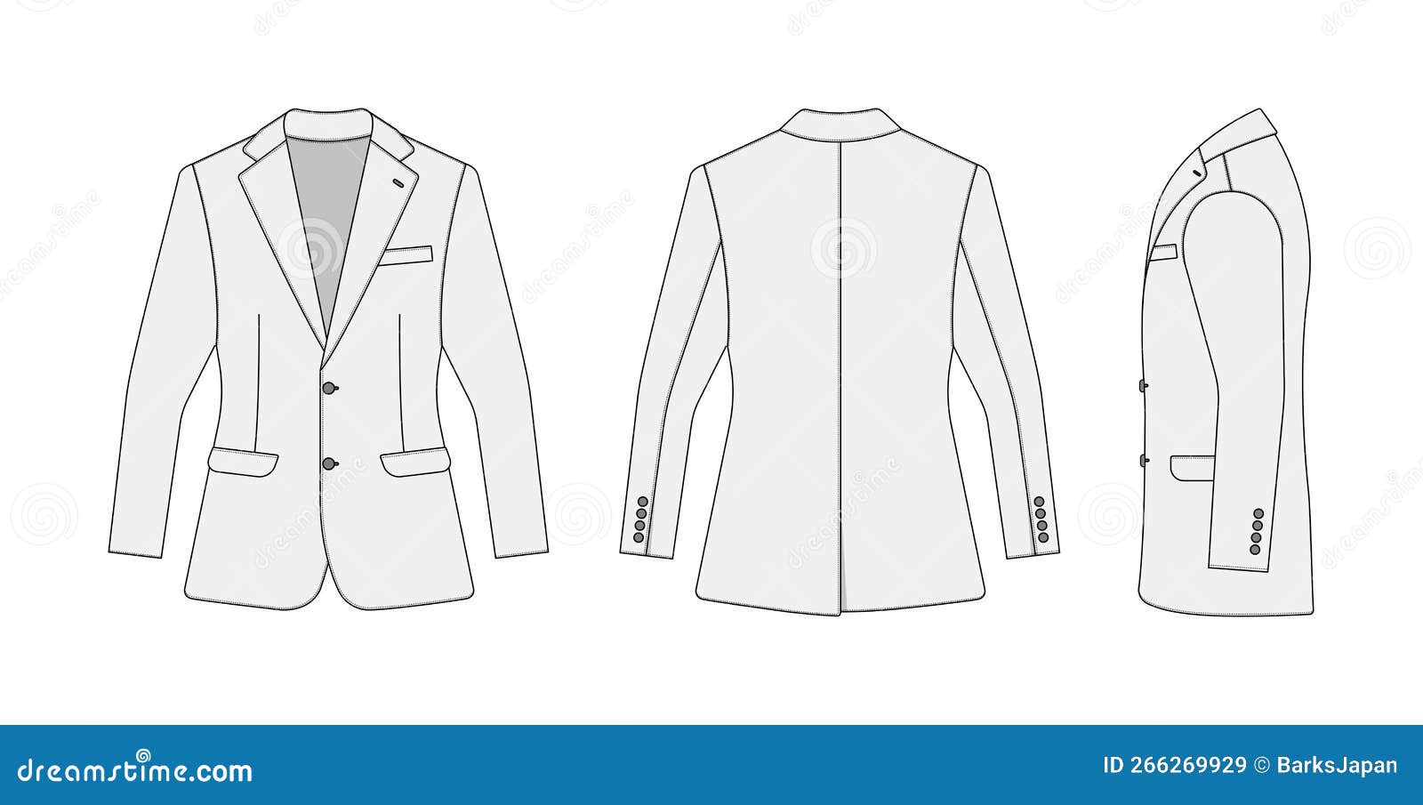Suit Jacket Vector Template Illustration with Side View | White Stock ...