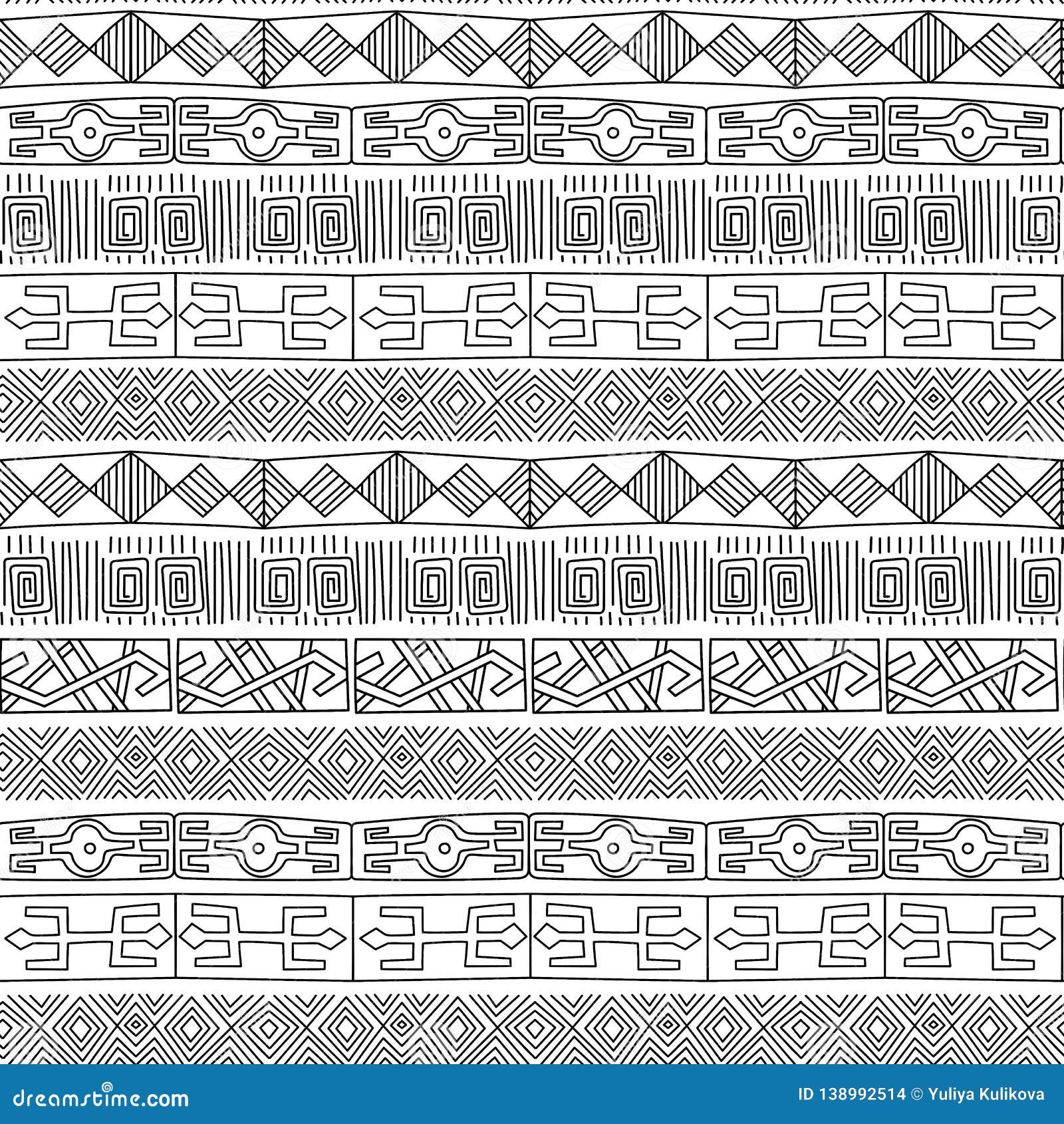African Ethnic Decorative Pattern. Hand Drawn Black and White Designs ...