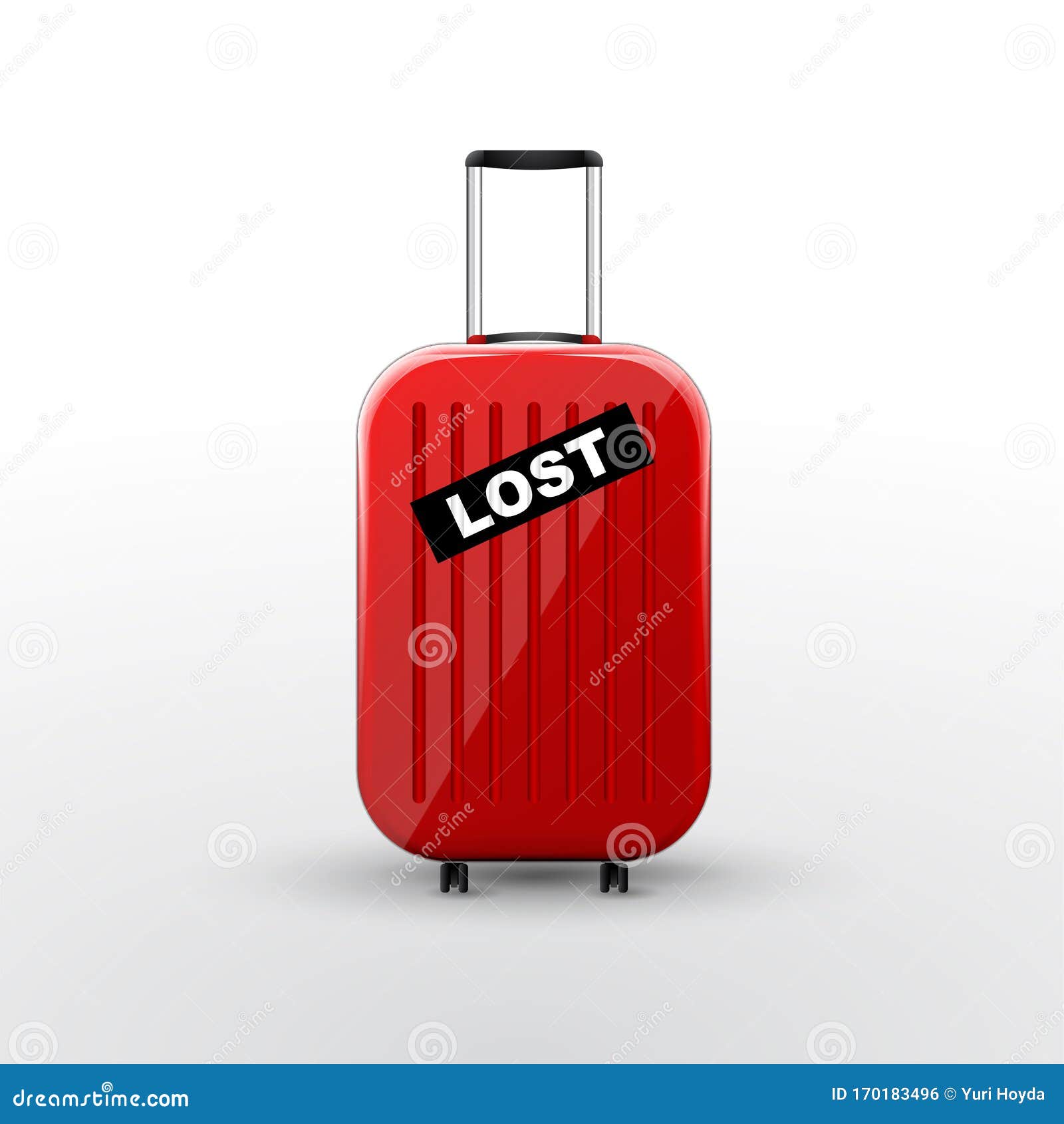 Suitcase with Black Lost Sticker. Baggage Lost during Transport Concept ...