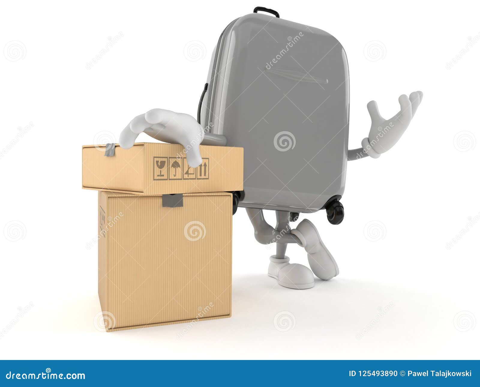 Suitcase Character with Stack of Boxes Stock Illustration ...