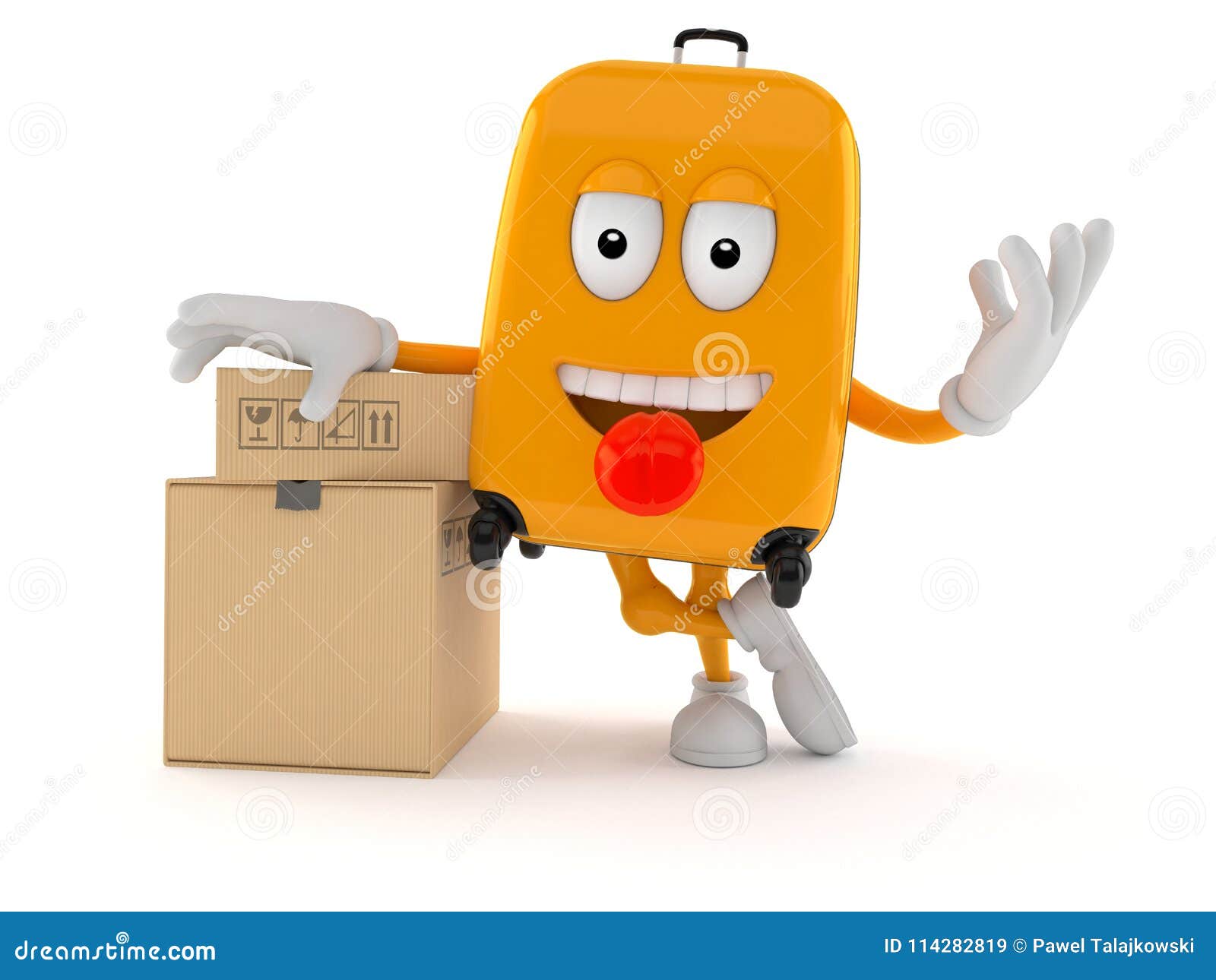 Suitcase Character with Stack of Boxes Stock Illustration ...