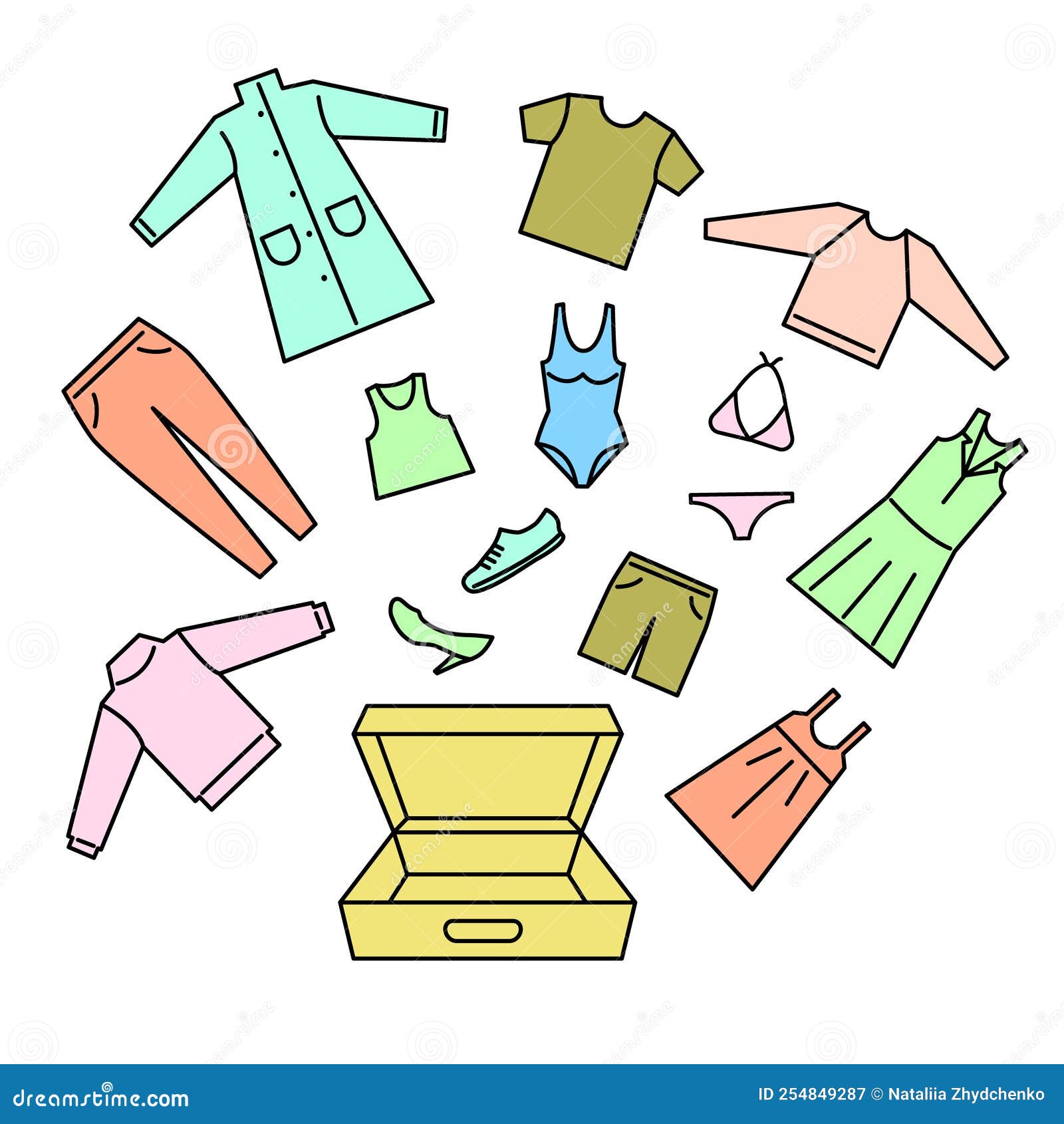 Suitcase with clothes stock vector. Illustration of packing - 254849287