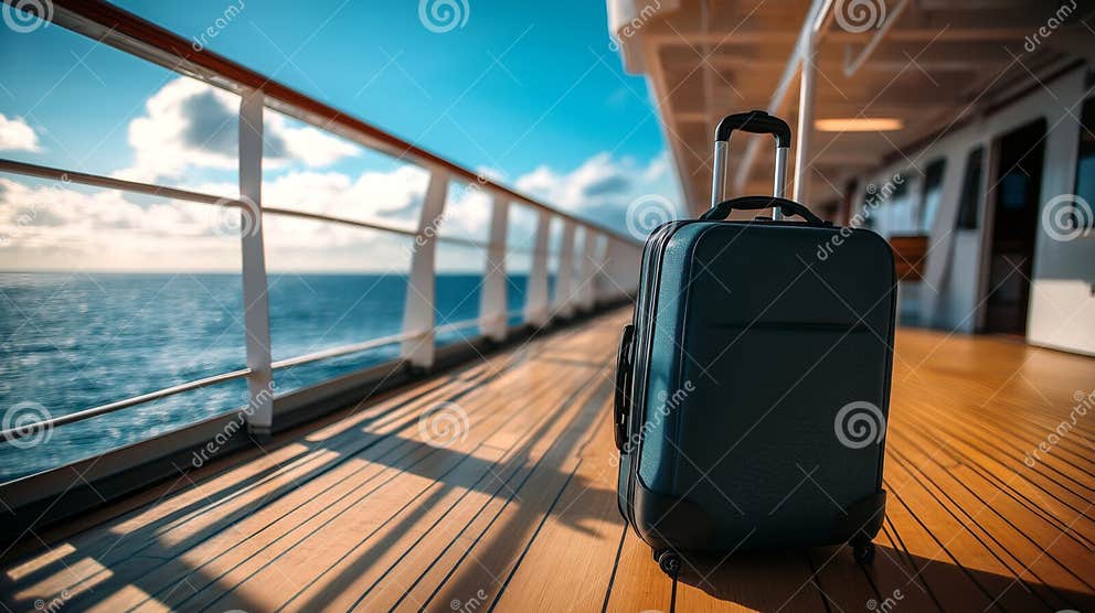 A Suitcase on a Cruise Ship Deck Overlooking the Ocean Stock ...