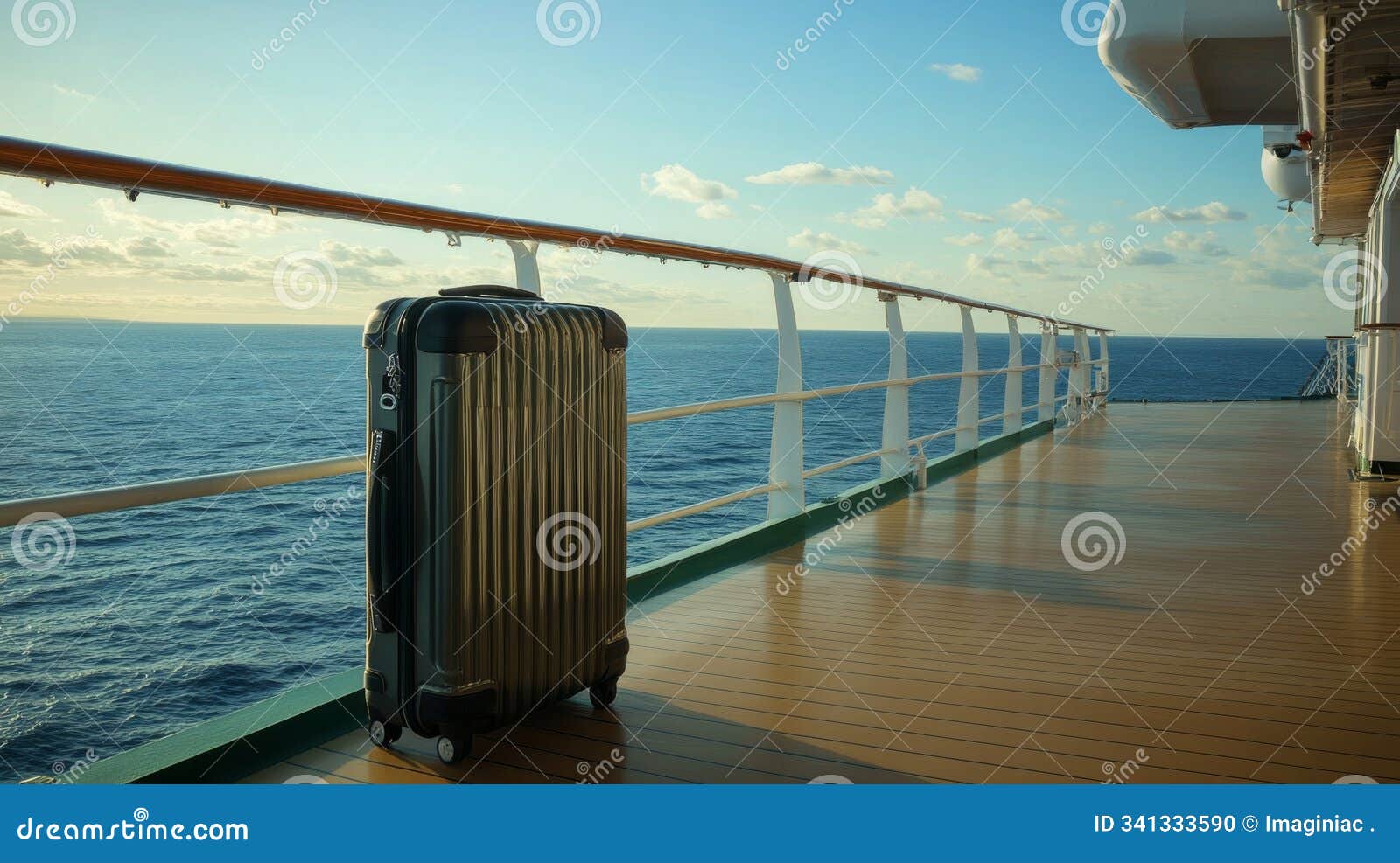 A Suitcase on a Cruise Ship Deck Overlooking the Ocean Stock ...