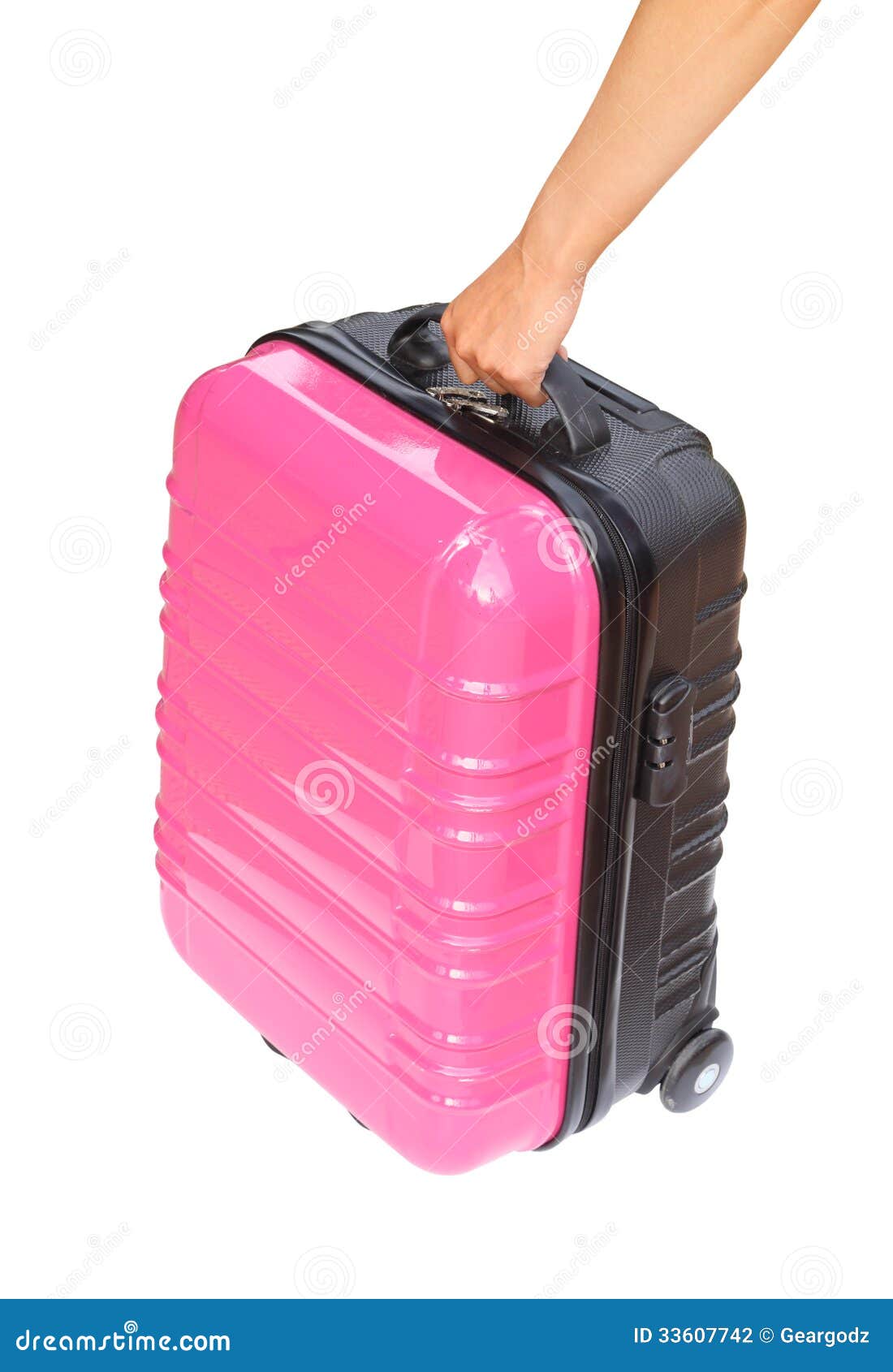 Suitcase and Hand Isolated on White Background Stock Photo - Image of ...