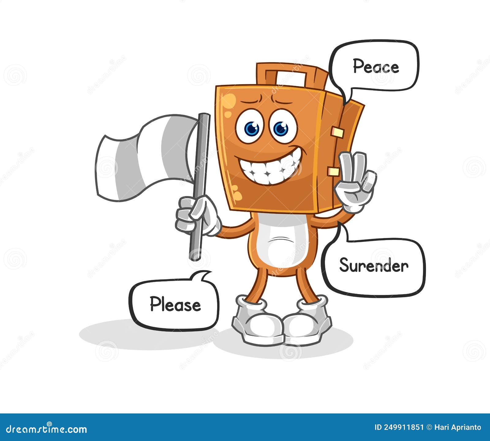 Suitcase Head Hold Surrender Flag Mascot. Cartoon Vector Stock Vector ...