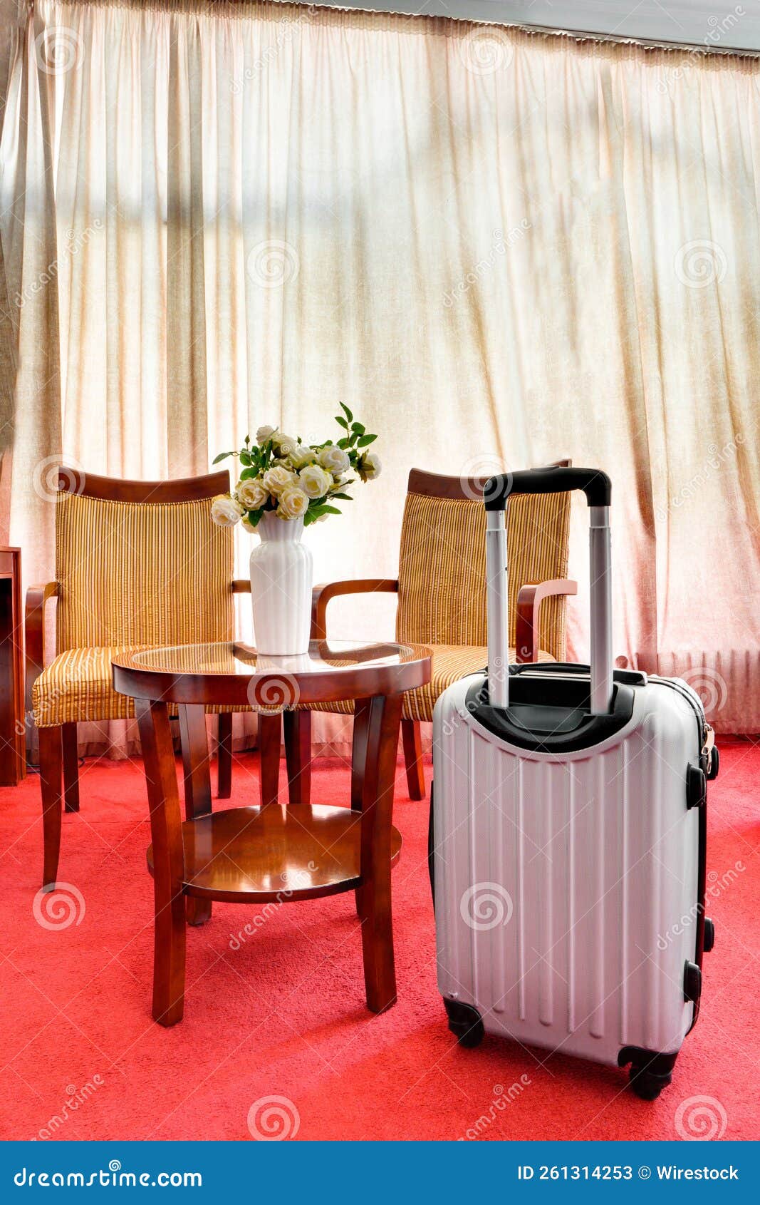 Suitcase in the hotel room stock image. Image of home - 261314253