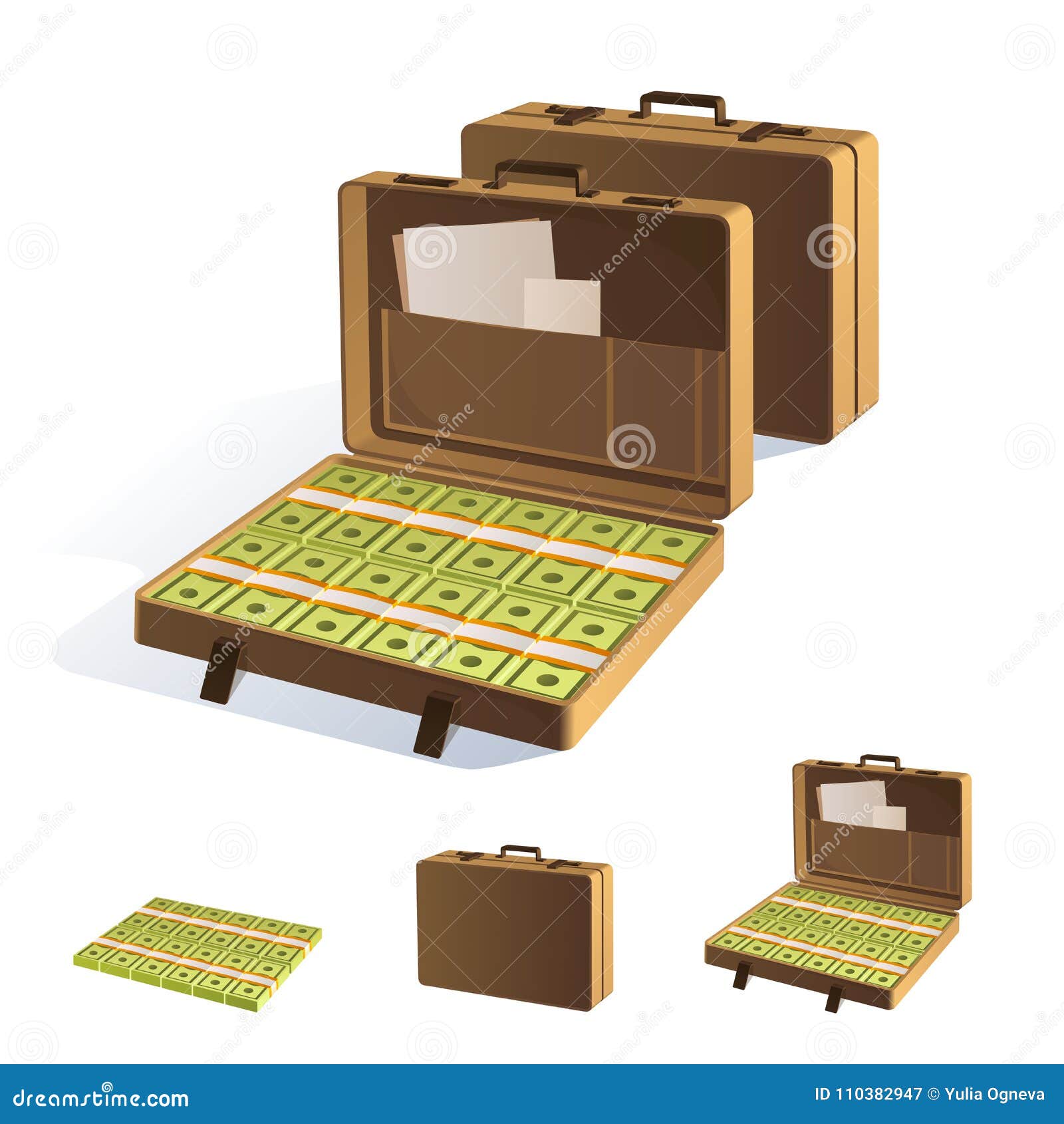 A Suitcase of Money. Packing in Bundles of Bank Notes. Isolated on ...