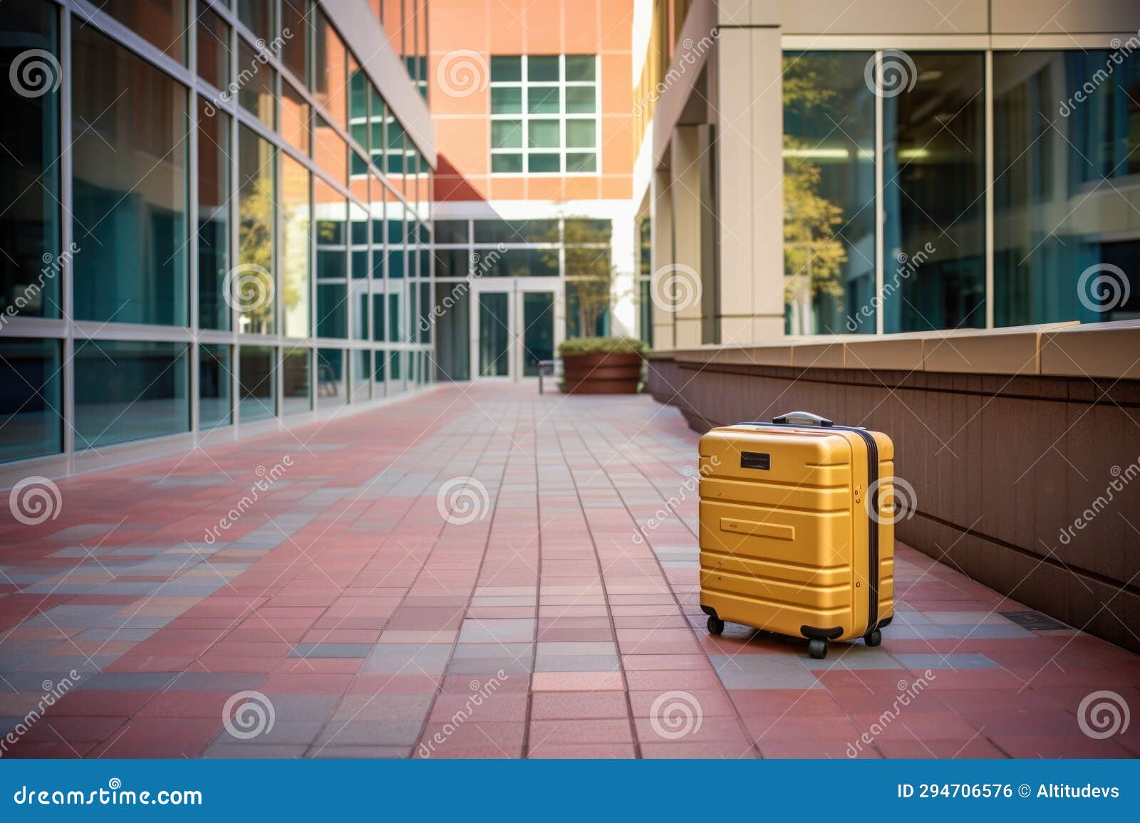 A Suitcase Next To an Office Building Stock Photo - Image of modern ...