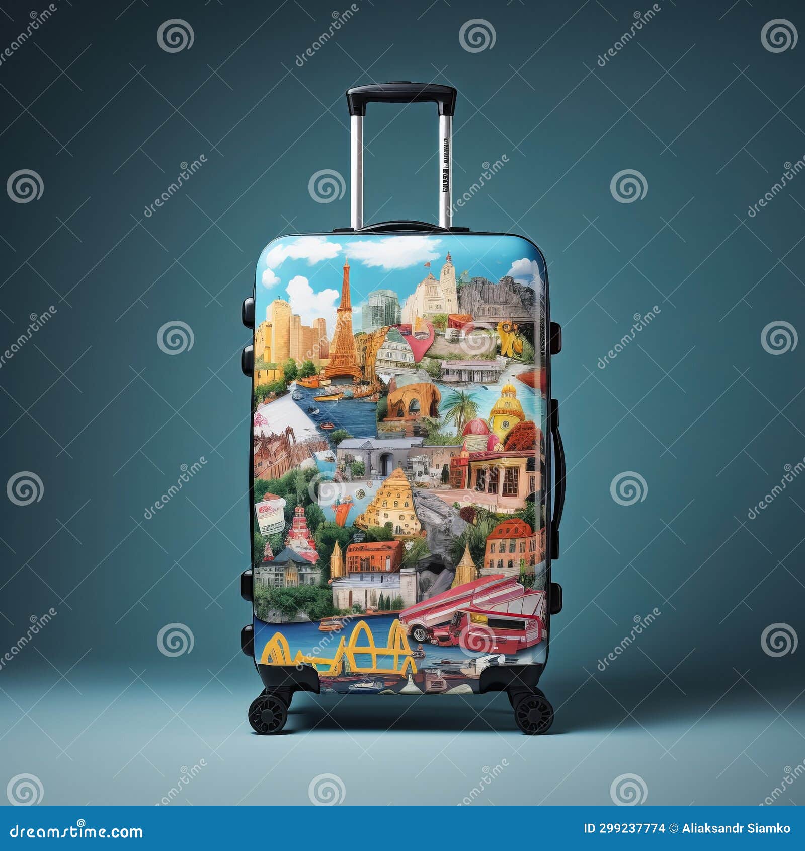 A Suitcase with a Picture of a City Stock Photo - Image of wheel ...