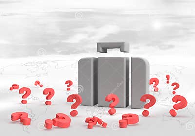 Suitcase and Question Marks on a Background with World Map Stock ...