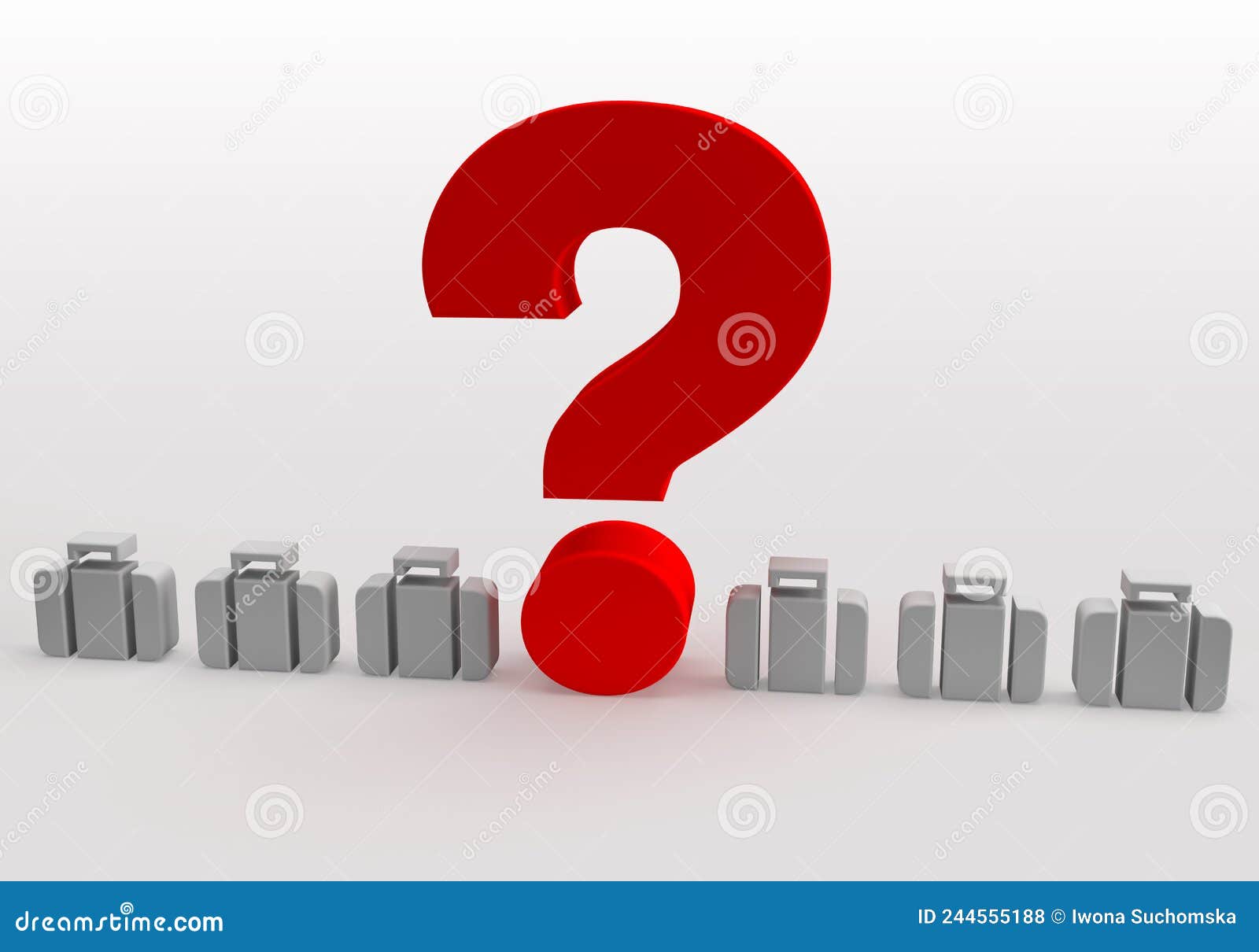 Suitcase and Question Marks on Isolated Background Stock Illustration ...