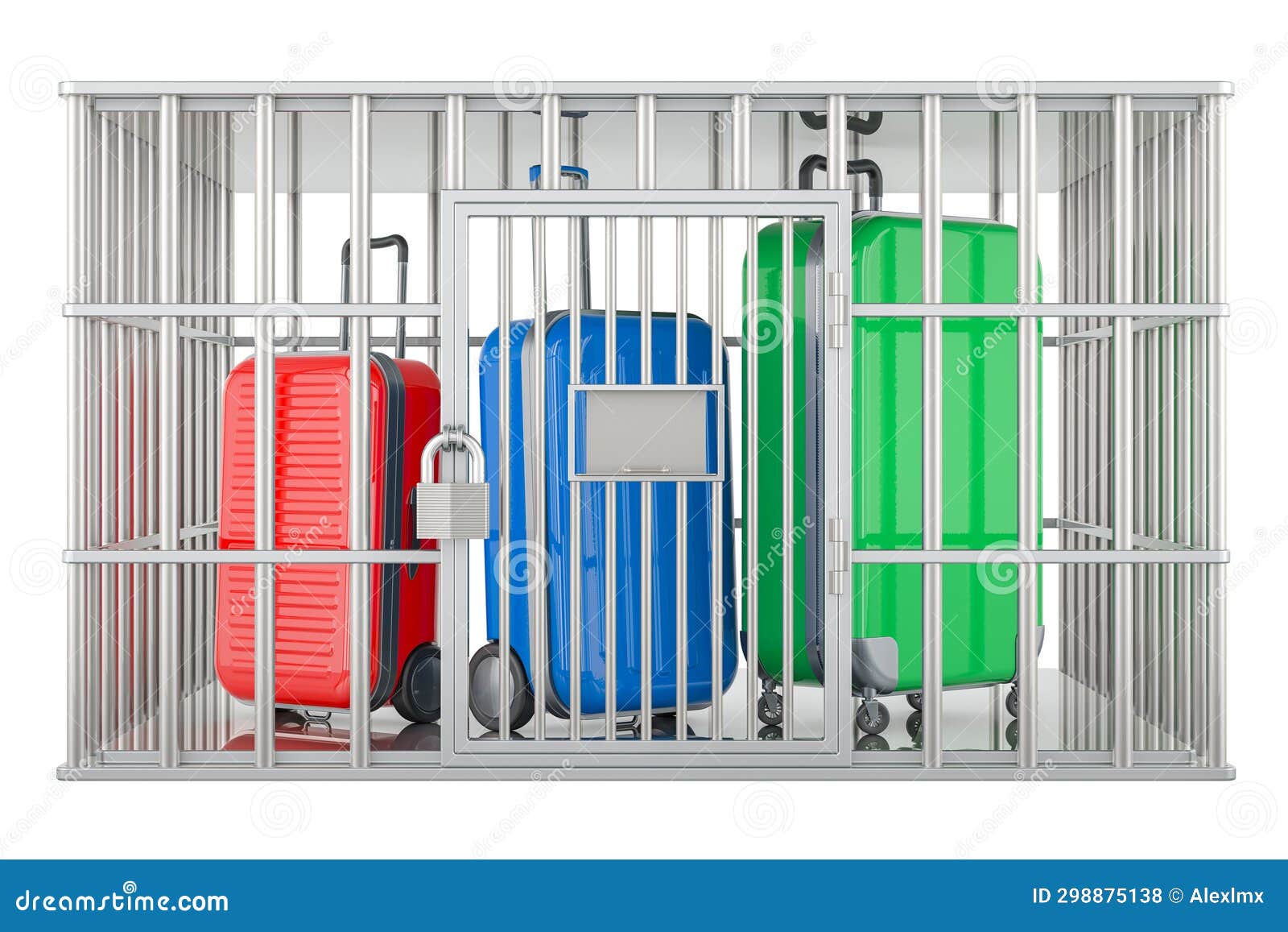 Suitcases Inside Steel Cage, Prison Cell. 3D Rendering Stock ...