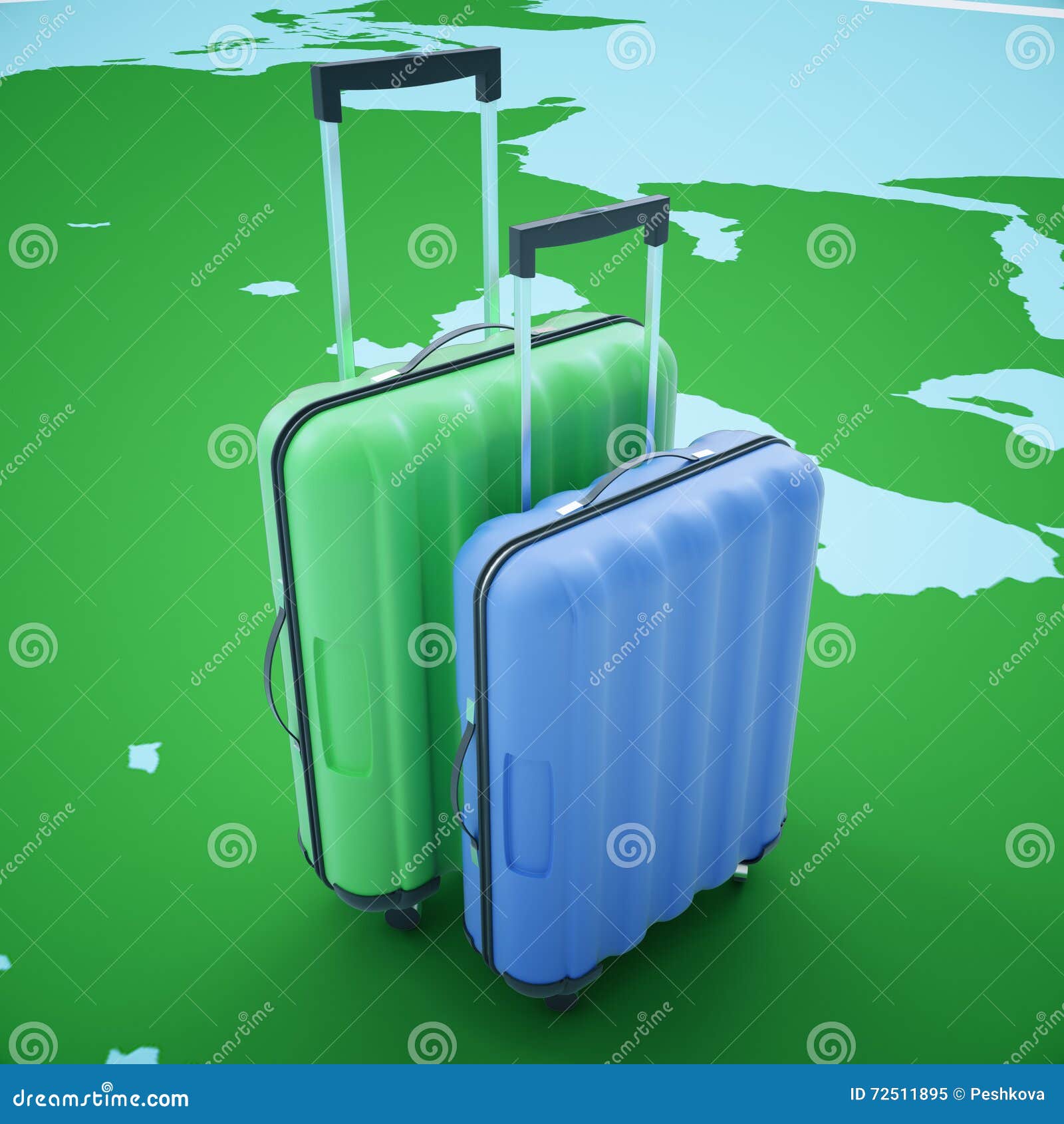Suitcases on Map Background Stock Illustration - Illustration of handle ...