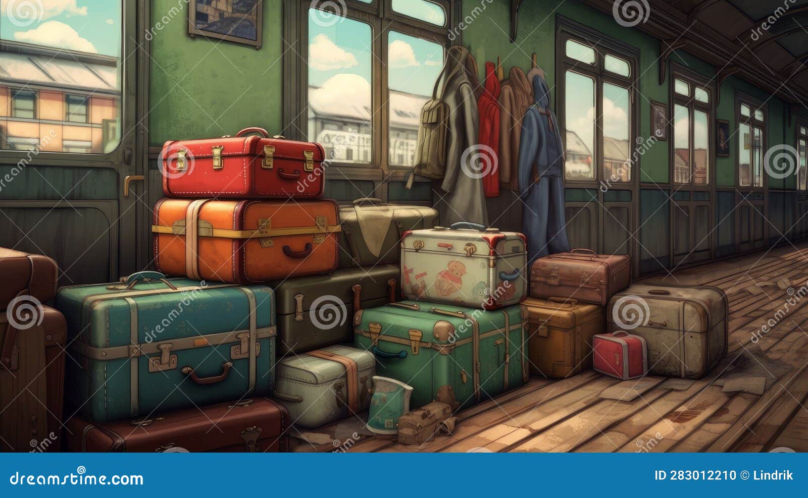 Suitcases Stand at the Station Stock Illustration - Illustration of ... Suitcases Stand at the Station Stock Illustration - Illustration of ...