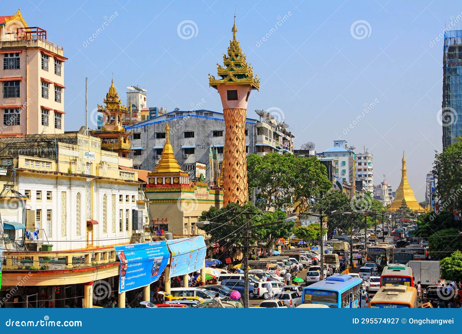 Sule Pagoda and Street View, Yangon, Myanmar Editorial Photography ...