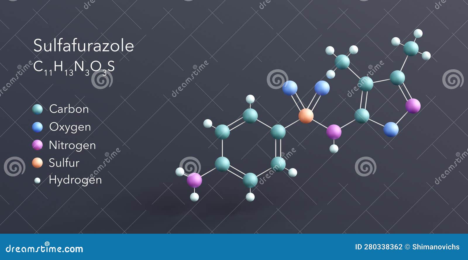 Sulfafurazole Molecule, Sulfonamide Antibacterial Molecular Structure ...