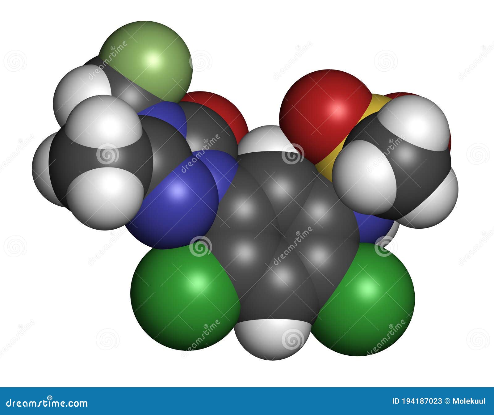 Sulfentrazone Herbicide Molecule. 3D Rendering. Atoms are Represented ...