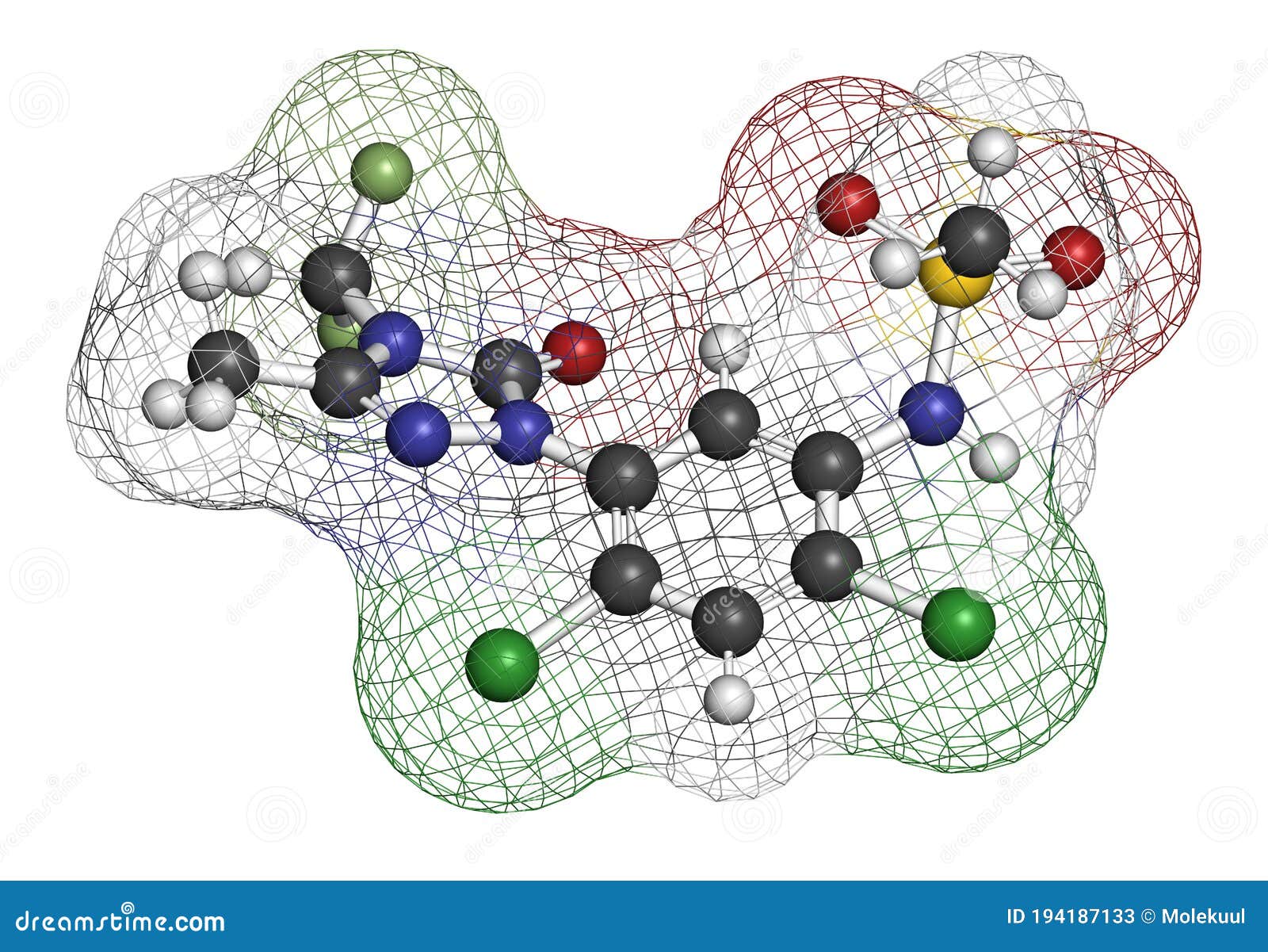 Sulfentrazone Herbicide Molecule. 3D Rendering. Atoms are Represented ...