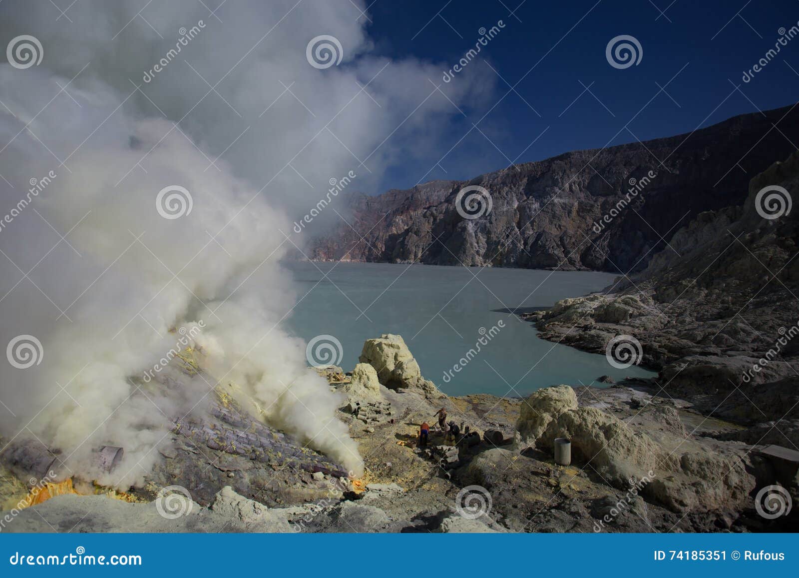 Sulfur Mine Inside Crater of Ijen Volcano, Stock Image - Image of ...