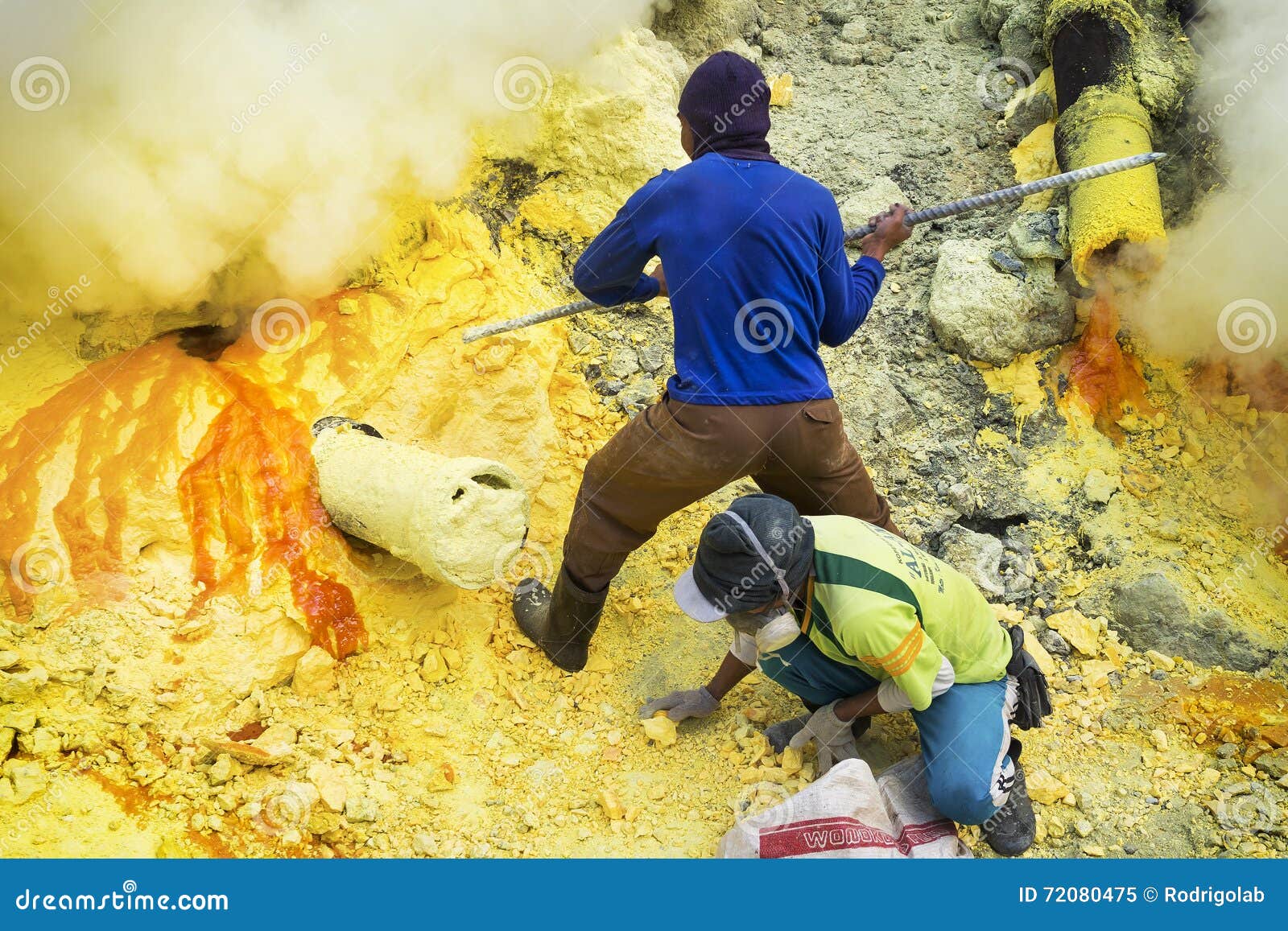 Sulfur Miners at Work, Kawah Ijen Volcano, East Java, Indonesia ...