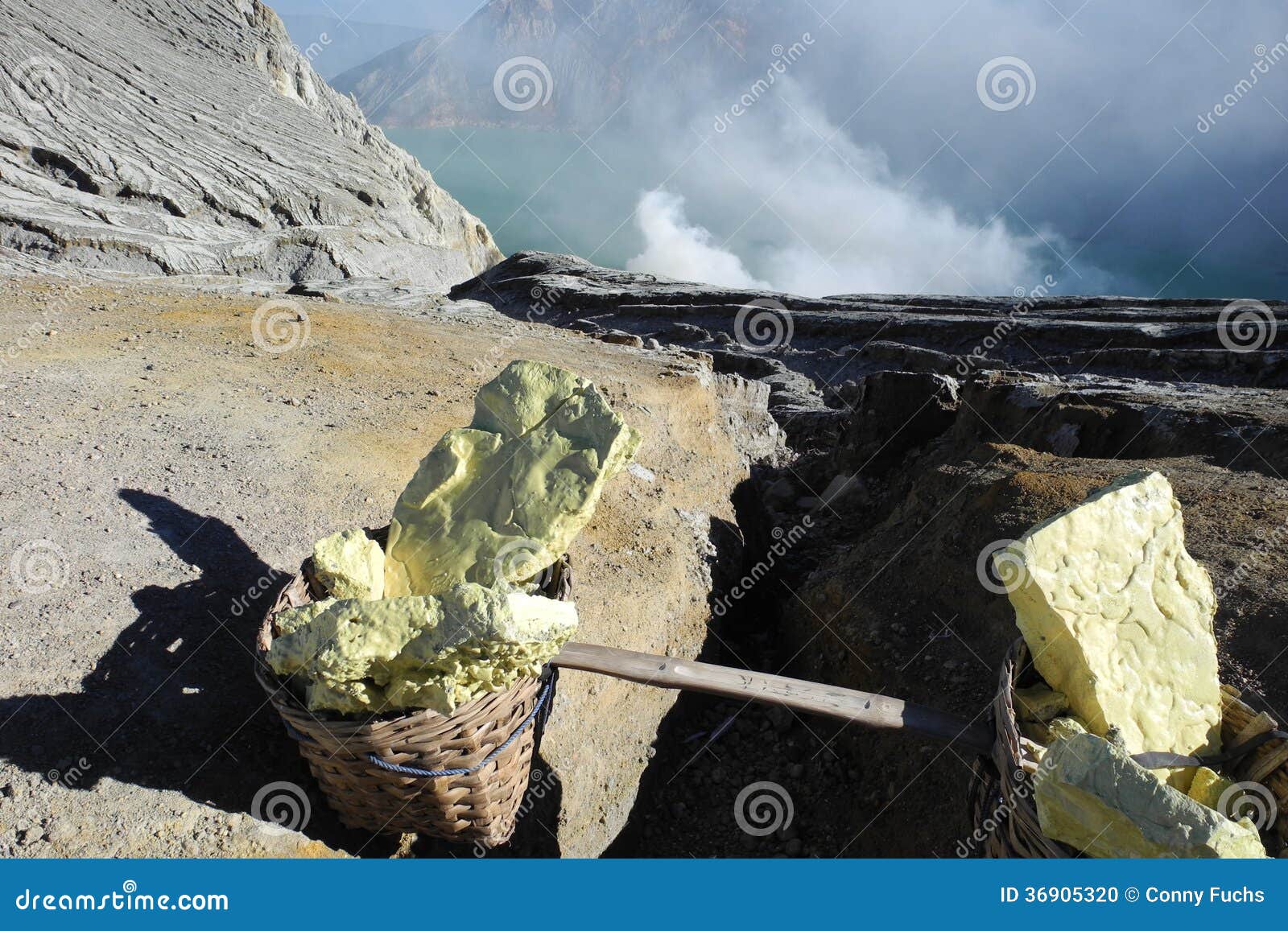 Sulfur Mining on an Active Volcano Stock Photo - Image of change, lake ...