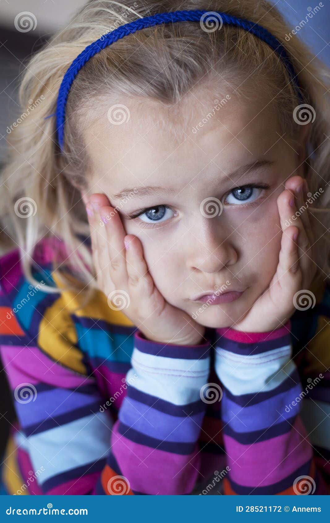 Sulky Little Girl with Head in Hands Stock Photo - Image of miffed ...