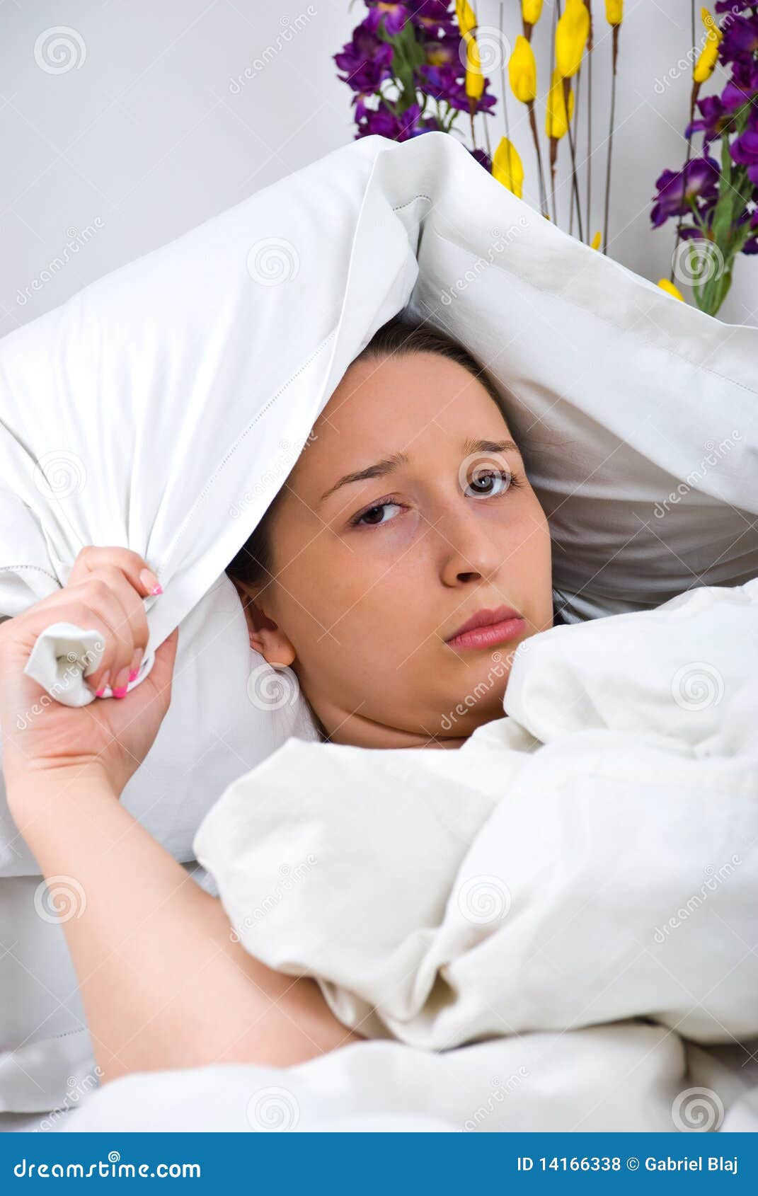 Sulky woman in bed stock photo. Image of lady, pajamas - 14166338