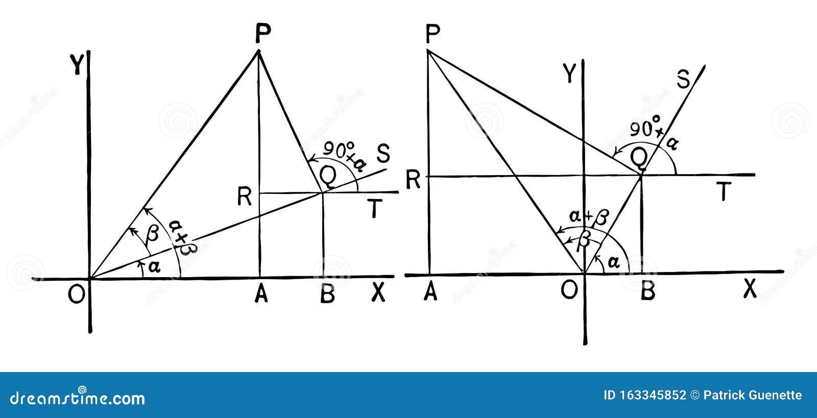 Sum of 2 Acute Angles. Vintage Illustration Stock Vector - Illustration ...