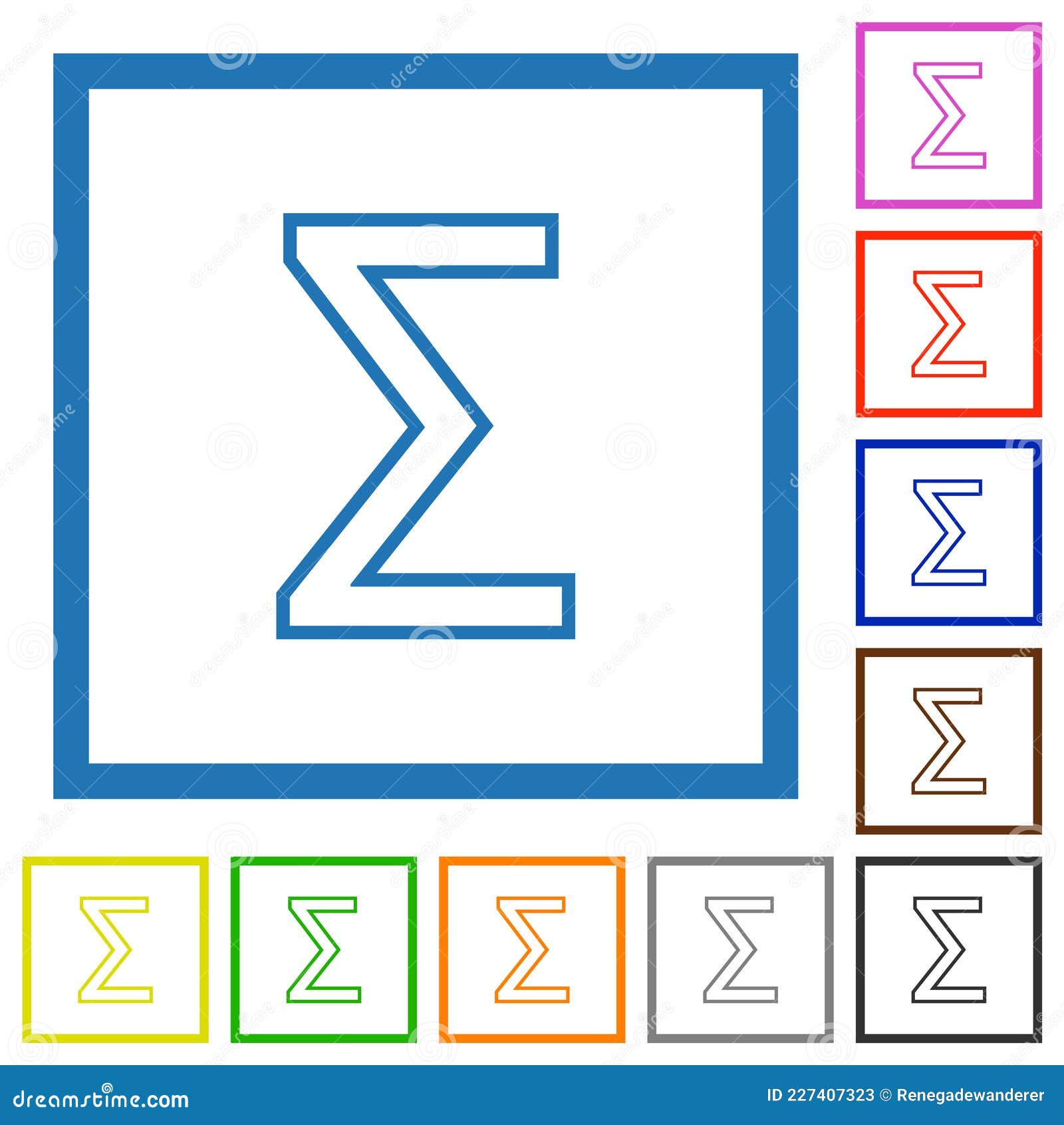 Sum Symbol Outline Flat Framed Icons Stock Vector - Illustration of ...