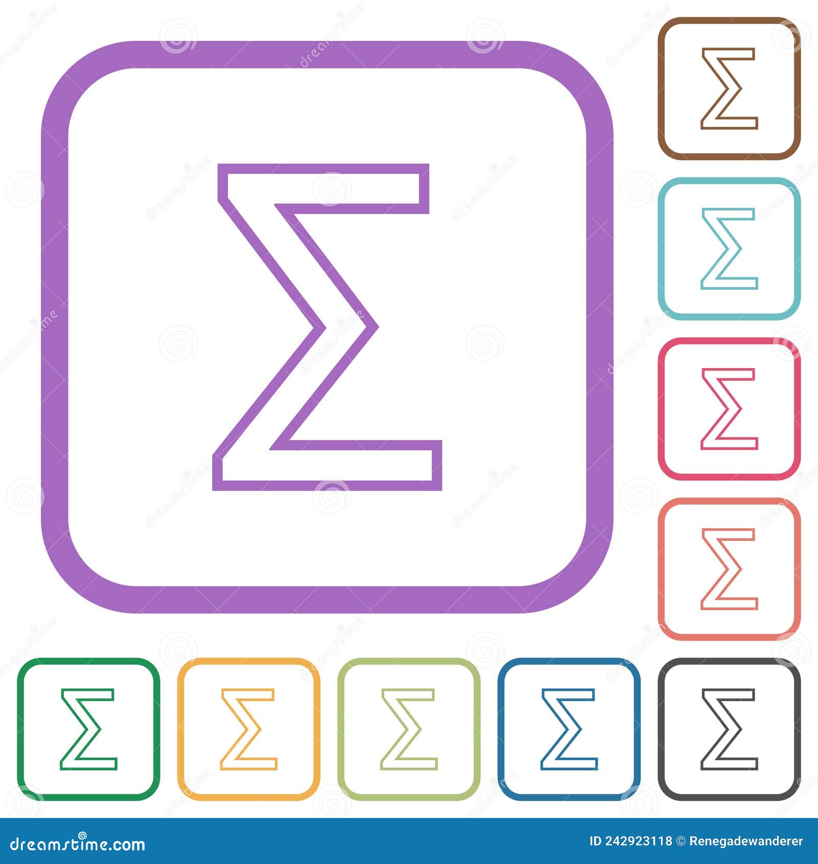 Sum Symbol Outline Simple Icons Stock Vector - Illustration of frames ...
