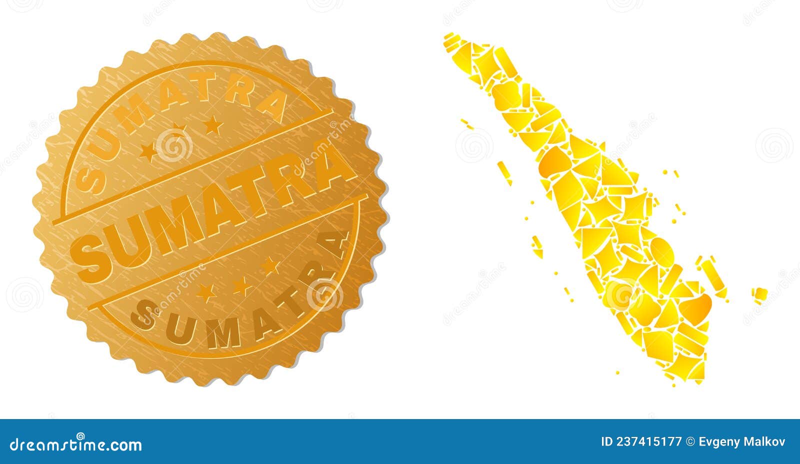 Sumatra Map Collage of Golden Elements and Textured Sumatra Seal Stock ...