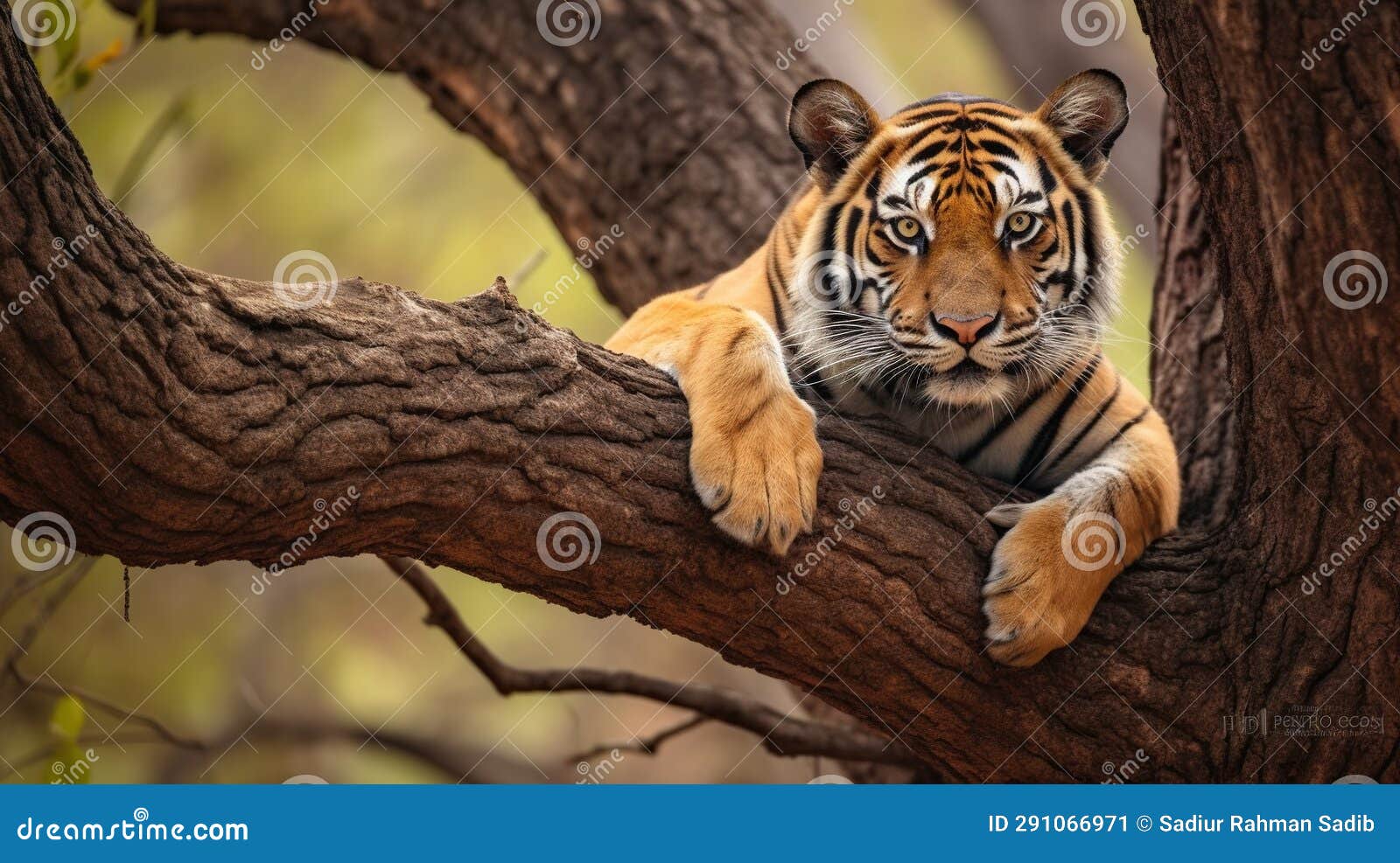 Sumatran Tiger Lying on the Tree. Stock Illustration - Illustration of ...