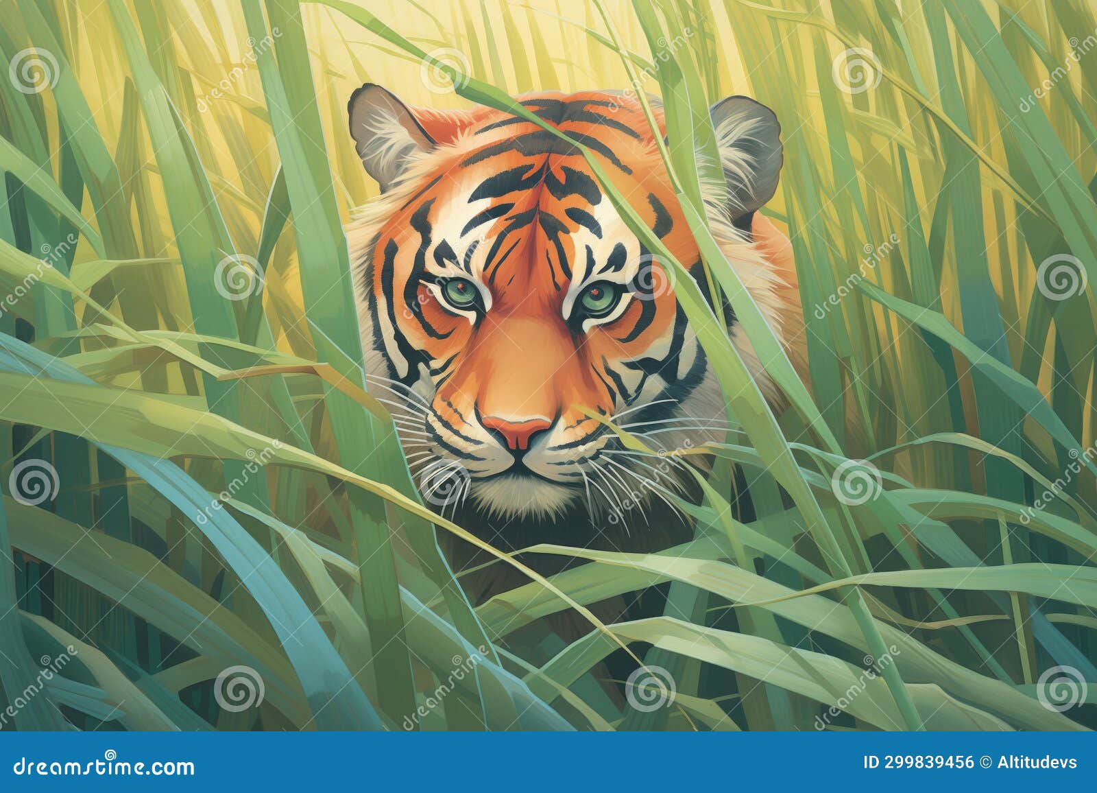 Sumatran Tiger Prowling in the Tall Grass in Search of Prey Stock Photo ...